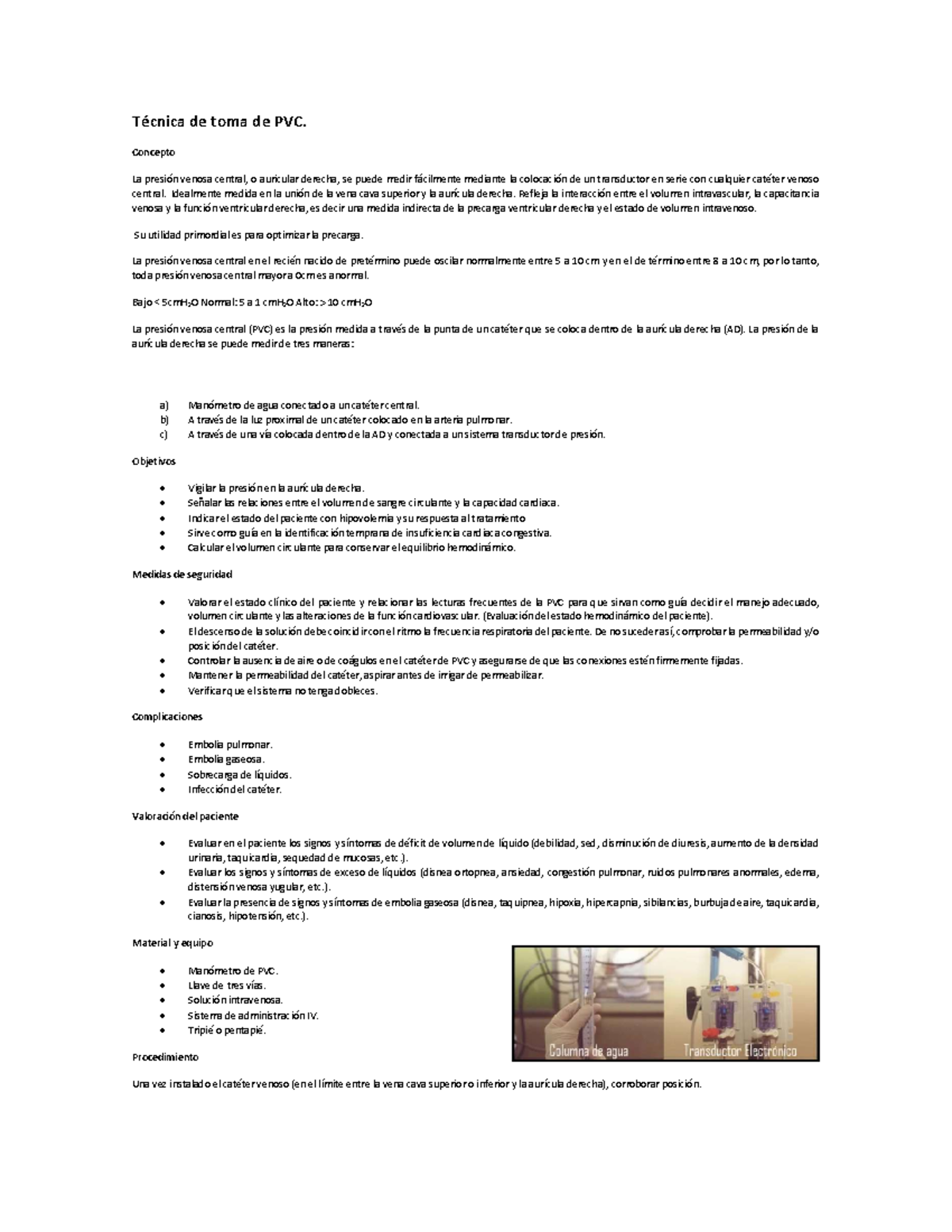 Técnica de Toma de Presión Venosa Central (PVC) en Pacientes - Studocu