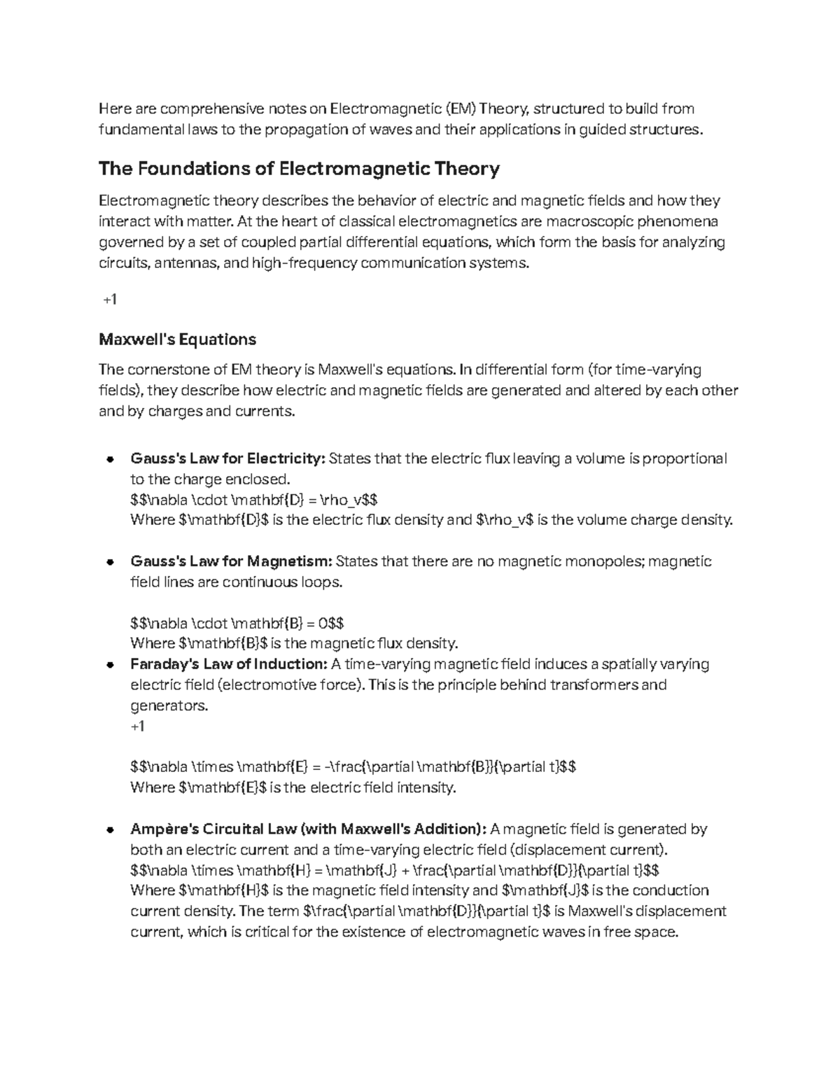 Electromagnetic Theory Notes (EM 101) - Wave Propagation & Applications ...