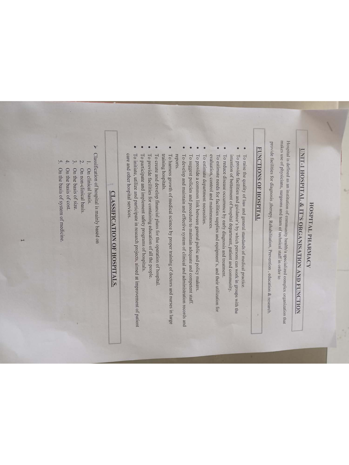 HOSP 101: Lecture Notes on Hospital Organization & Pharmacy Functions ...