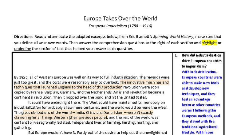 4.3 Europe Takes Over the World: A Study of Imperialism (1750-1910 ...