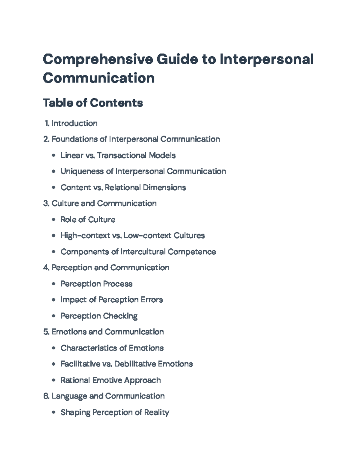 Comprehensive Guide to Interpersonal Communication (COMM 101 ...