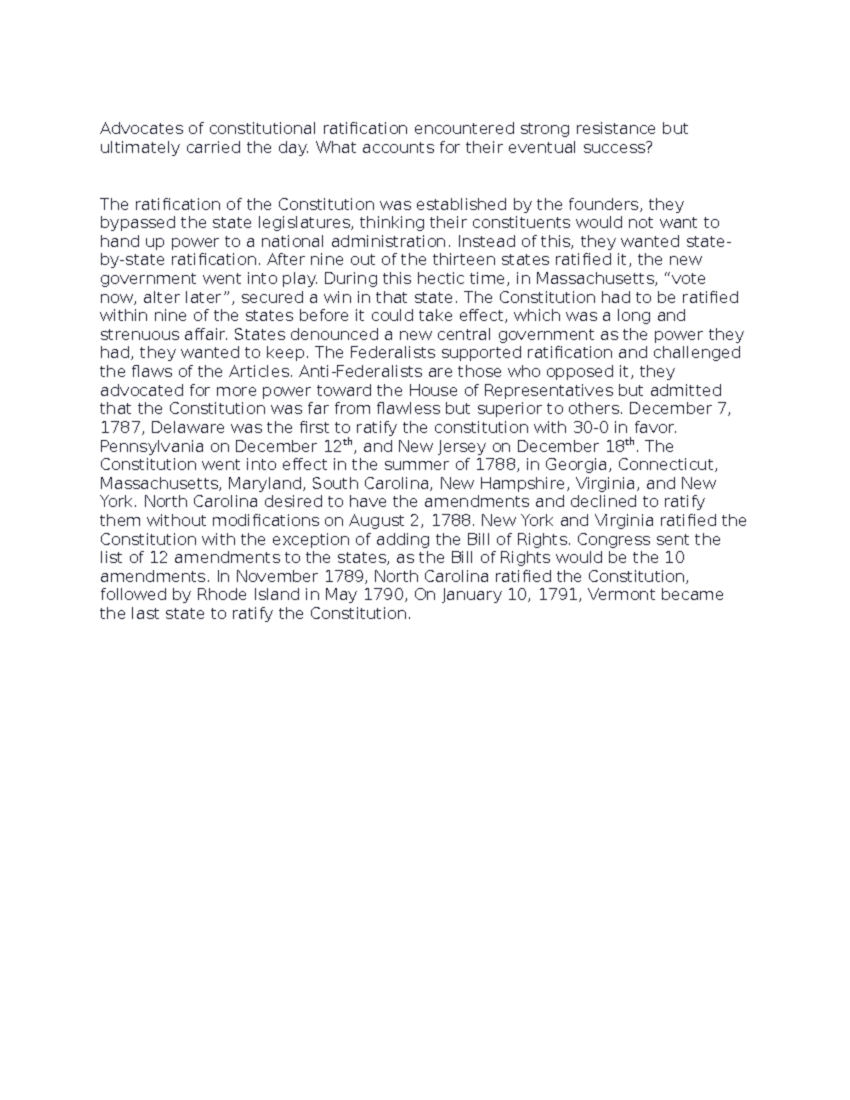 Constitutional Ratification: The Path to Success and Challenges - Studocu