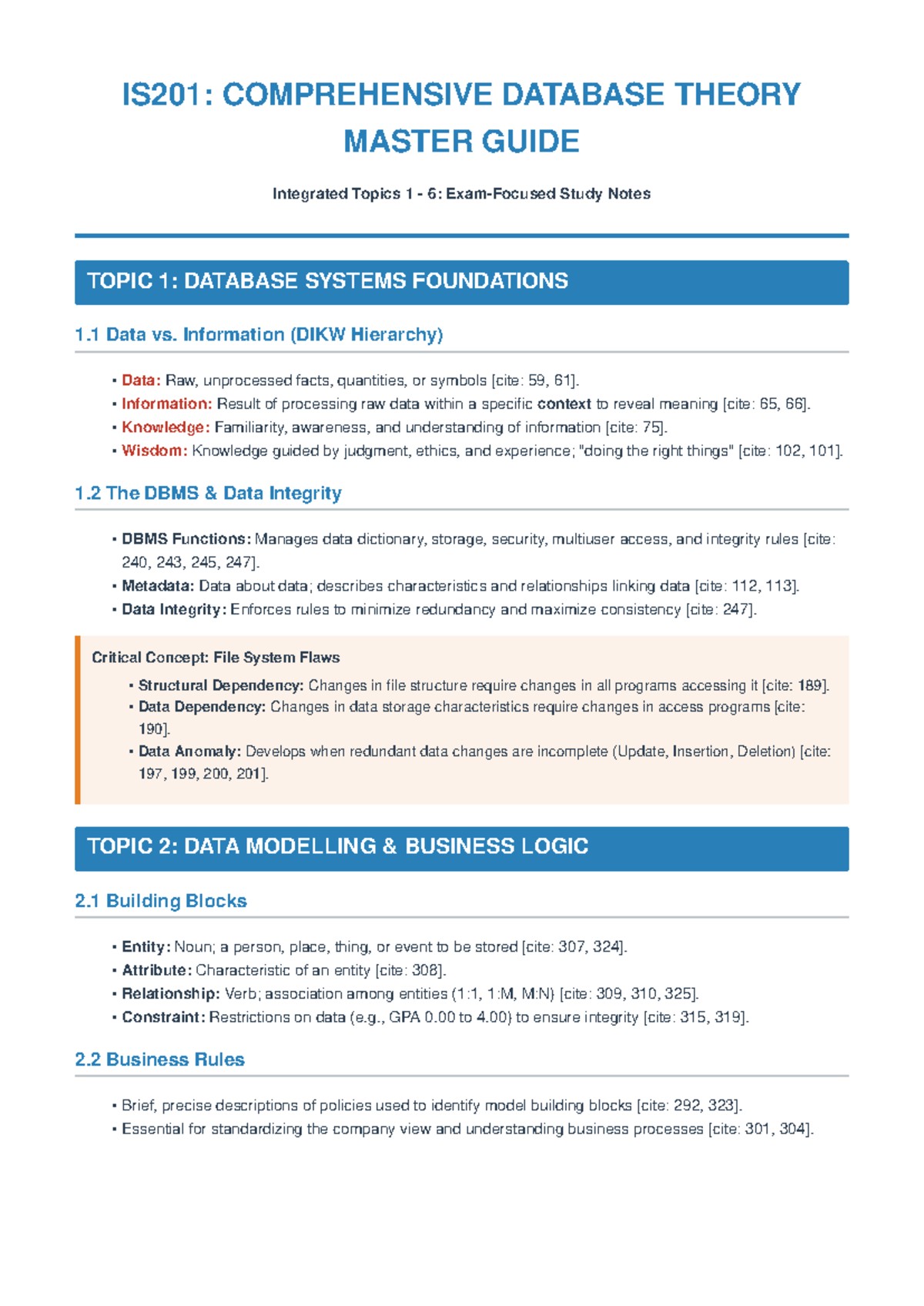 IS201: Comprehensive Database Theory Study Notes Guide - Studocu