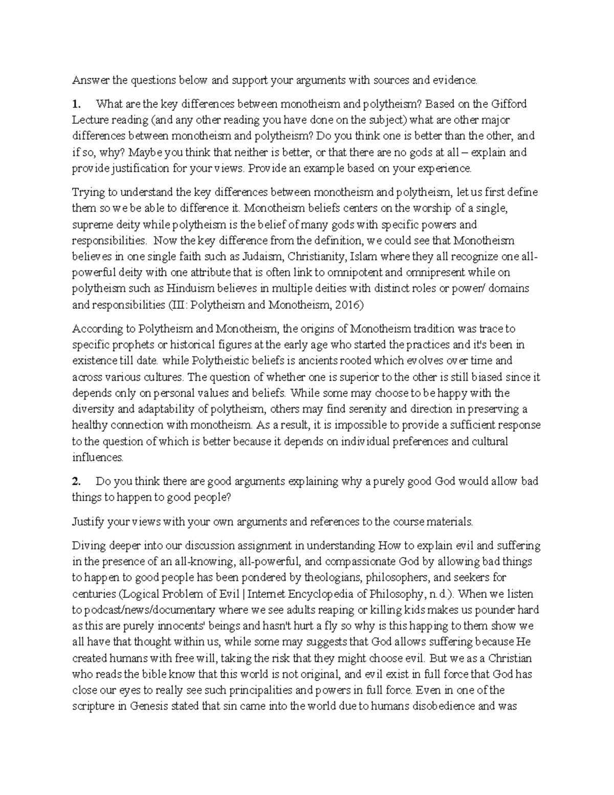 Exploring Monotheism and Polytheism: Insights PHIL 1402 Learning ...