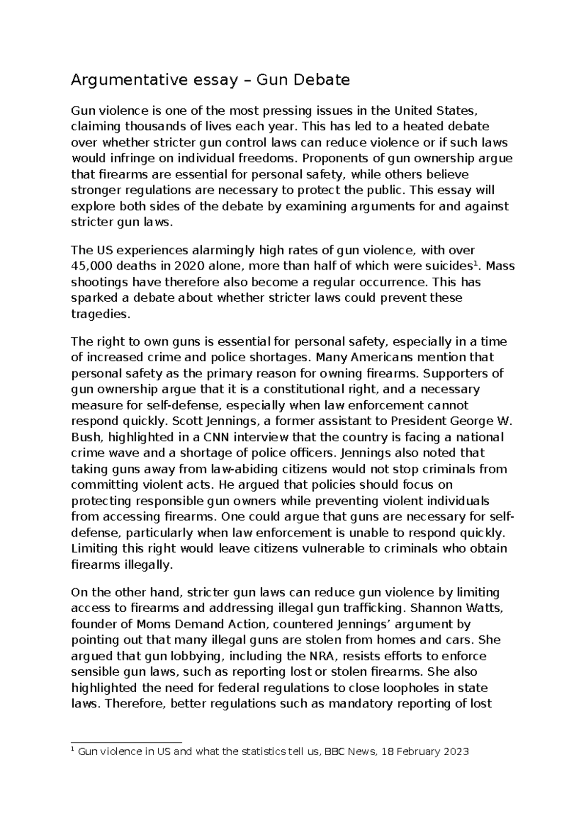 Argumentative essay - Gun debate - Argumentative essay – Gun Debate Gun ...