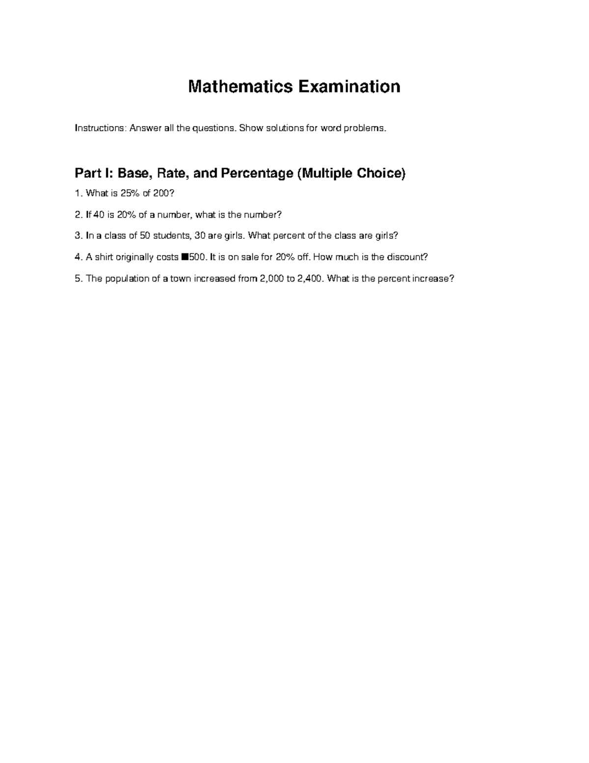 Mathematics Exam (MATH101): Short Practice Exam Instructions - Studocu