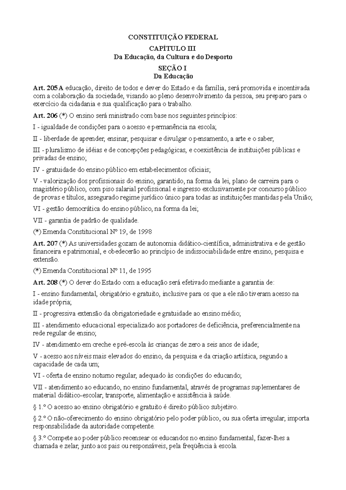 CF 88 Capítulo III - Educação e Cultura: Seção I Análise e Princípios ...