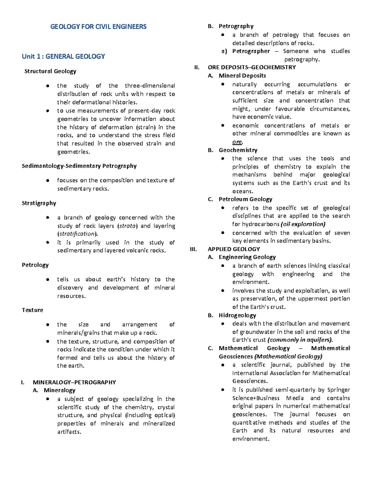 GEO Finals Reviewer UNIT 1 5 - GEOLOGY FOR CIVIL ENGINEERS Unit 1 ...