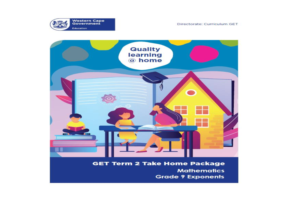Grade 9 Mathematics Take home pack Term 2 (Exponents) - Developed by Ms ...