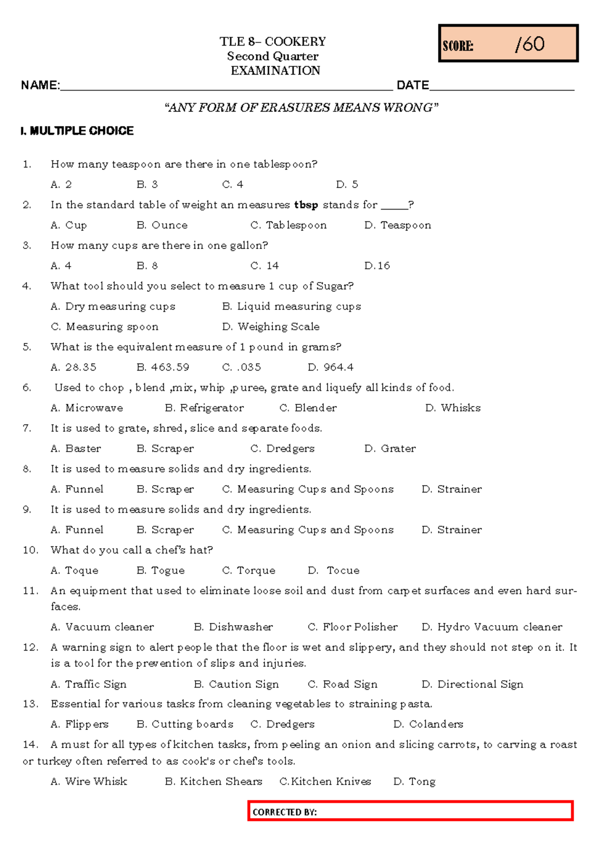 Second Quarter Examination for TLE 8 - Cookery - Studocu