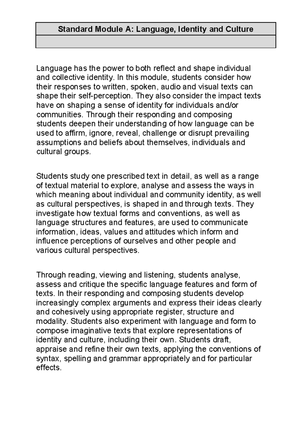 Standard Module A: Language's Impact on Identity & Culture - Studocu