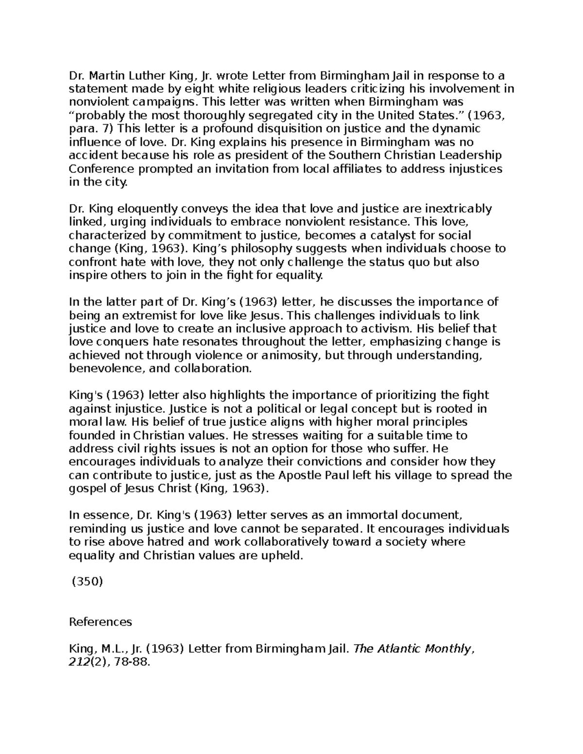 CSTU101 MLK Letter from Birmingham Jail Discussion Analysis - Studocu