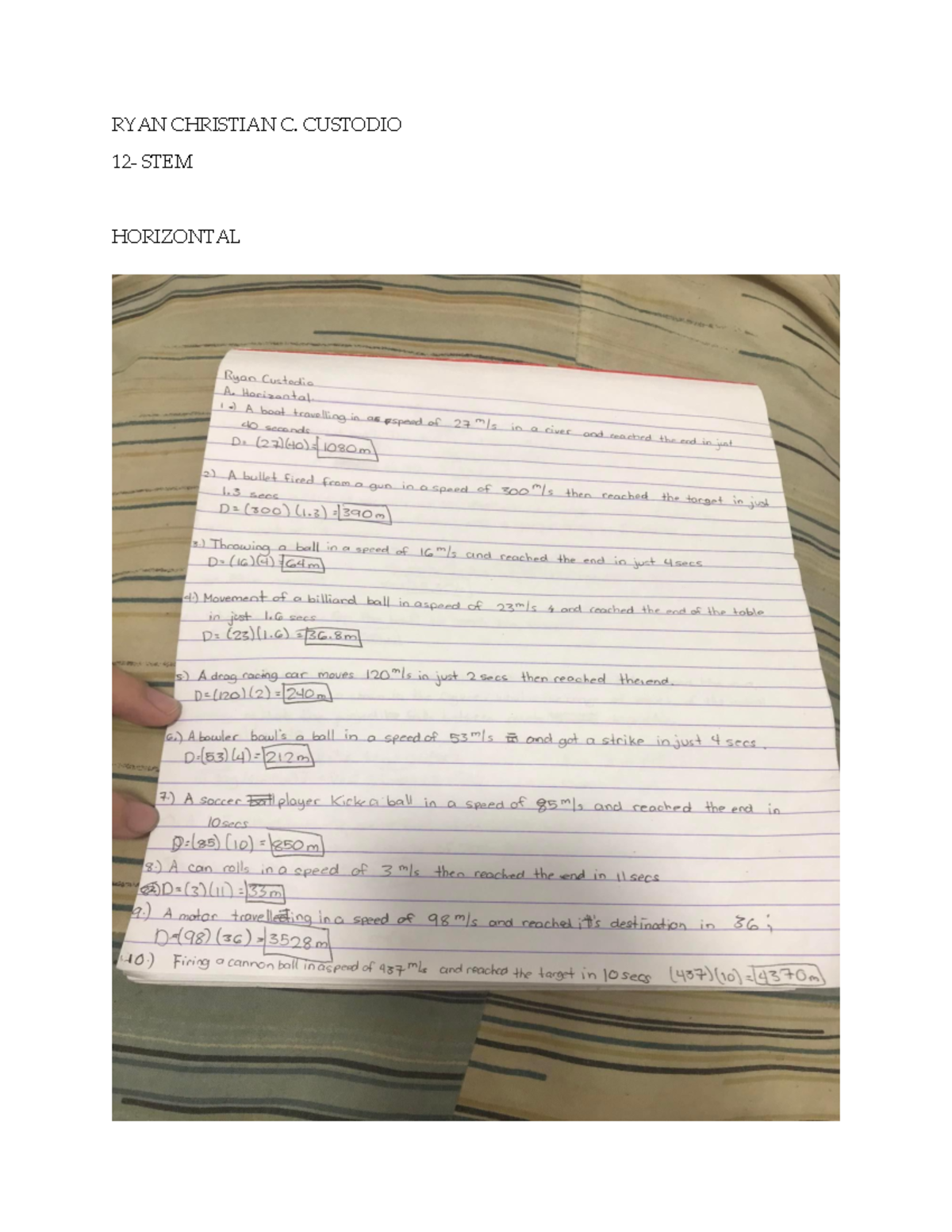 Custodio, RYAN - 12 STEM - Vertical, Horizontal, FREE FALL - Science ...