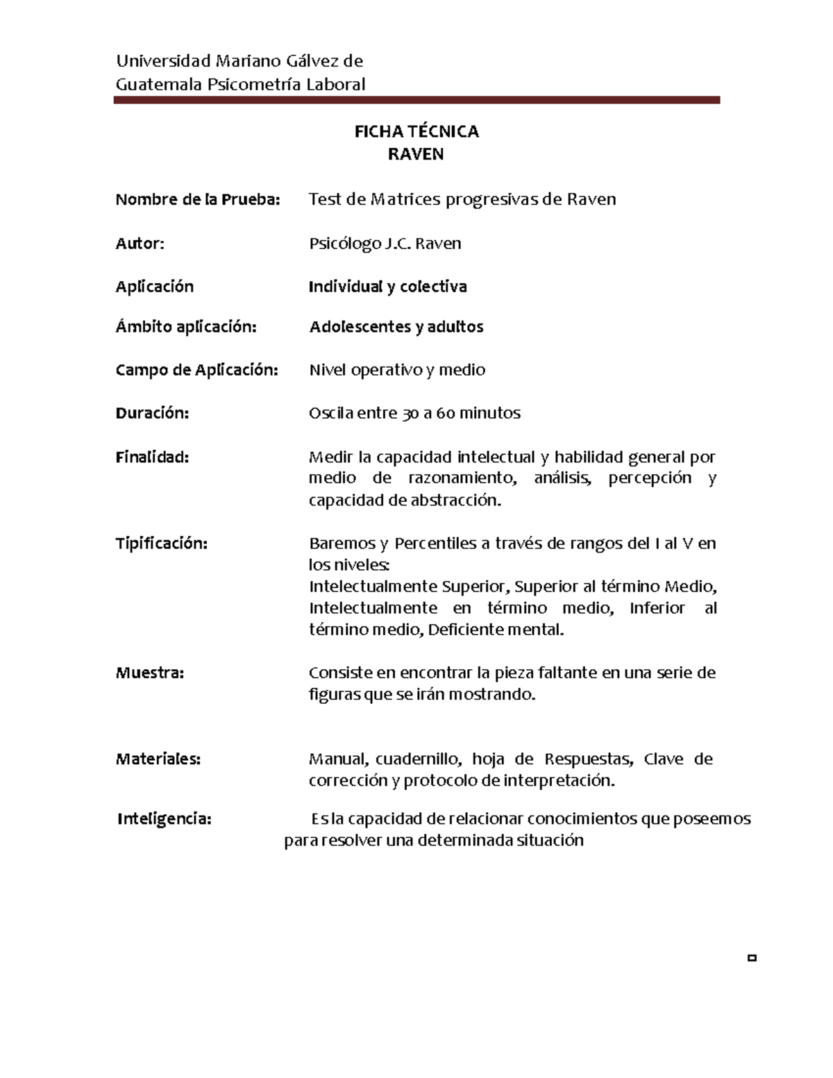 Ficha Tecnica Raven Ejemplo - Universidad Mariano Gálvez de Guatemala ...