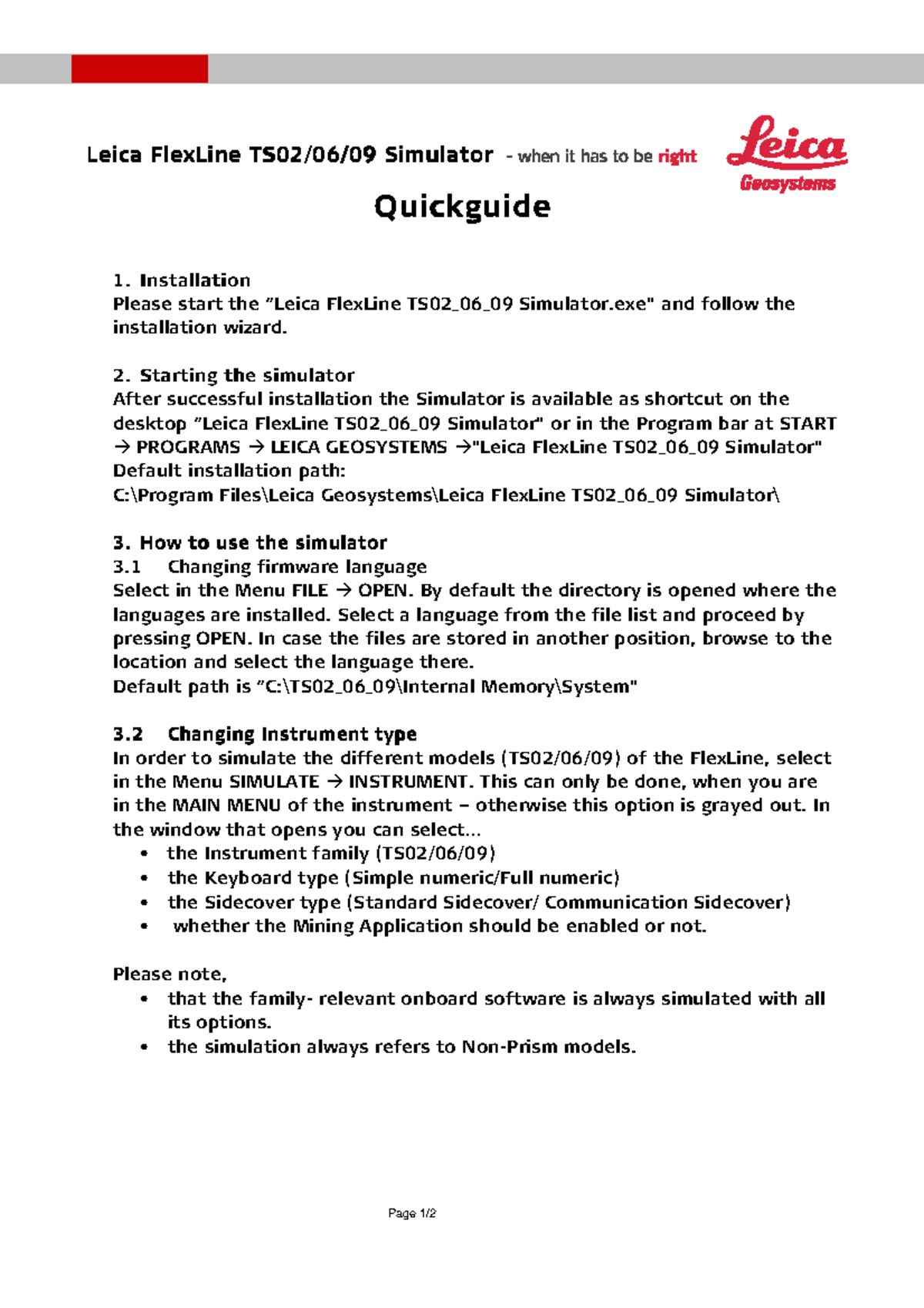 Leica FlexLine TS02_06_09 Simulator Quickguide: Installation & Usage ...