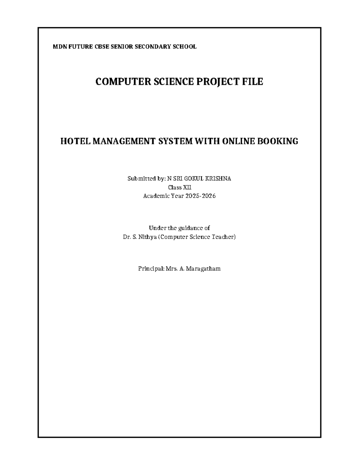 Hotel Management Project - Maps of sst - MDN FUTURE CBSE SENIOR ...