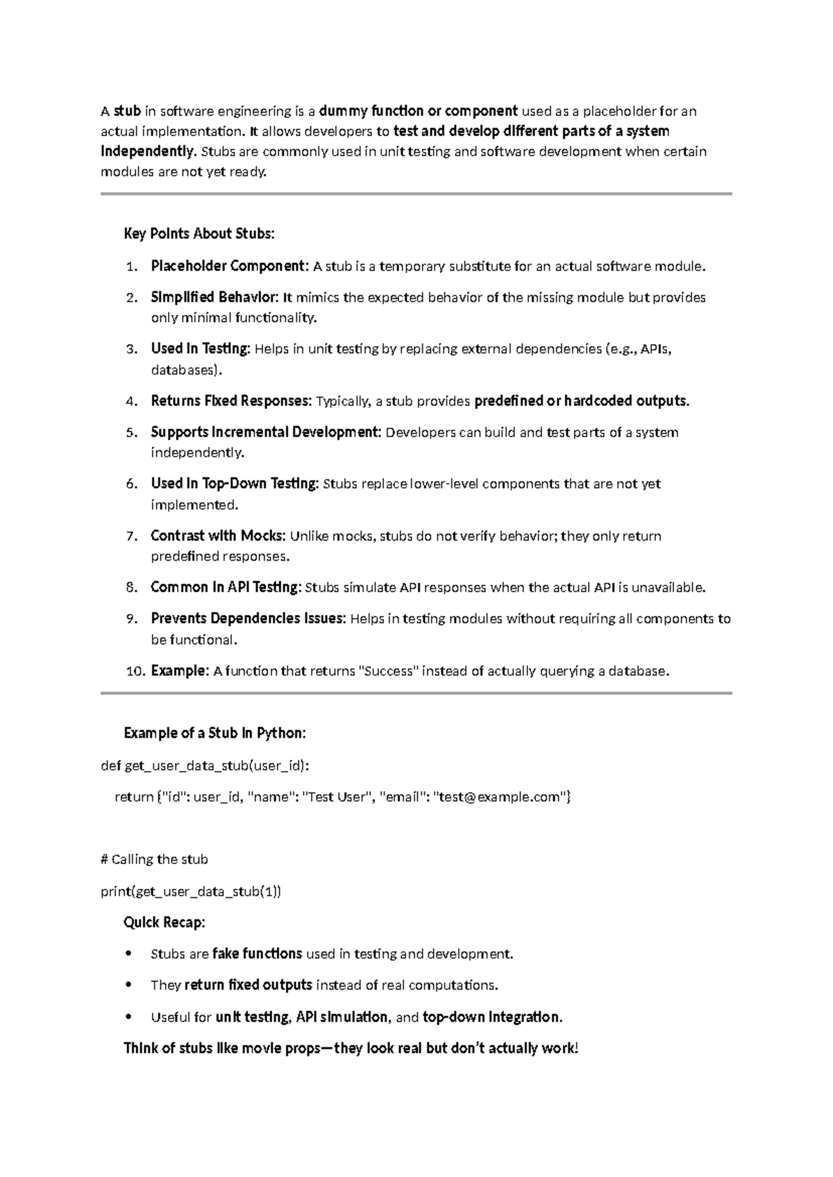 SEPM IA1: Understanding Stubs, Software Testing, and Agile ...