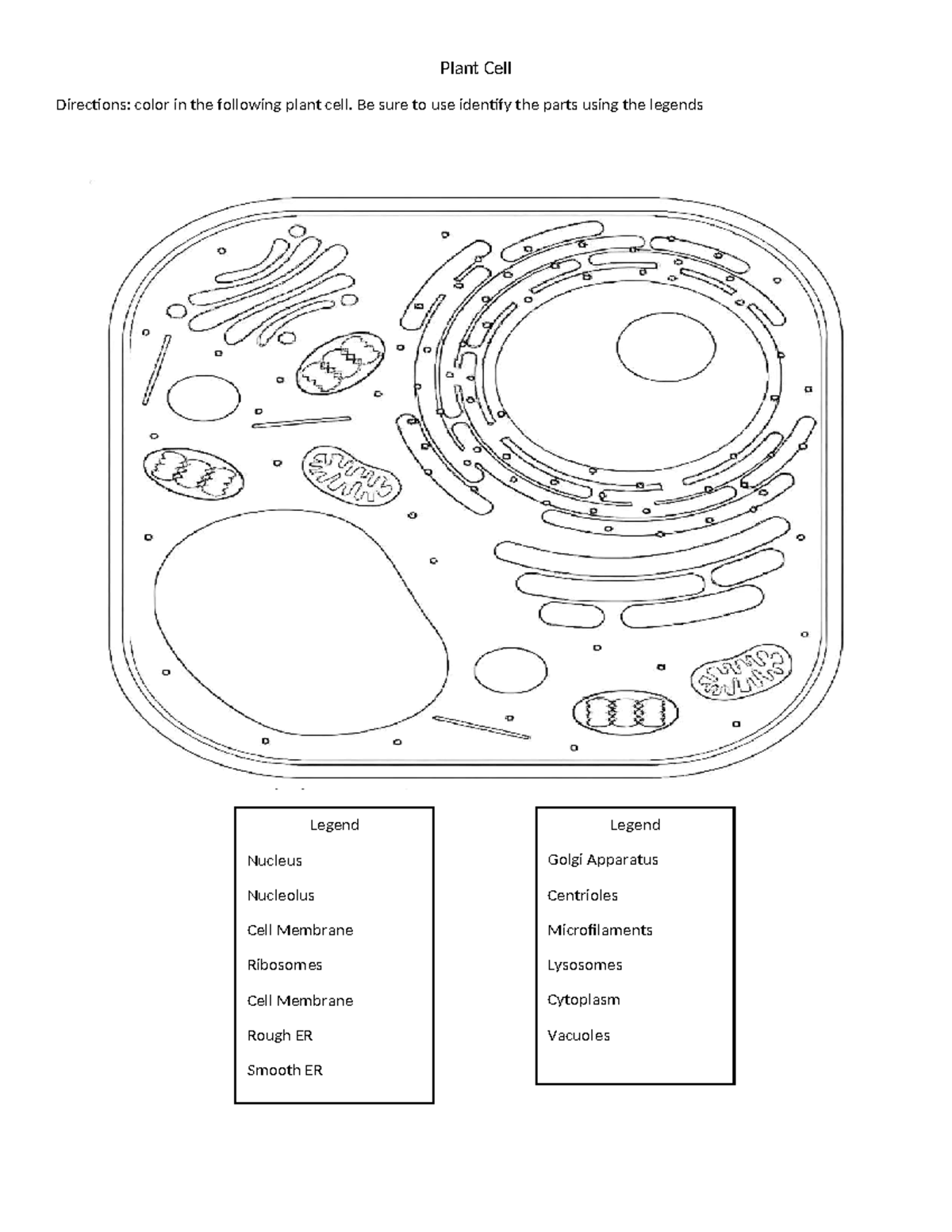 Plant Cells 1 - Elementary Coloring Page - Plant Cell Directions: color ...