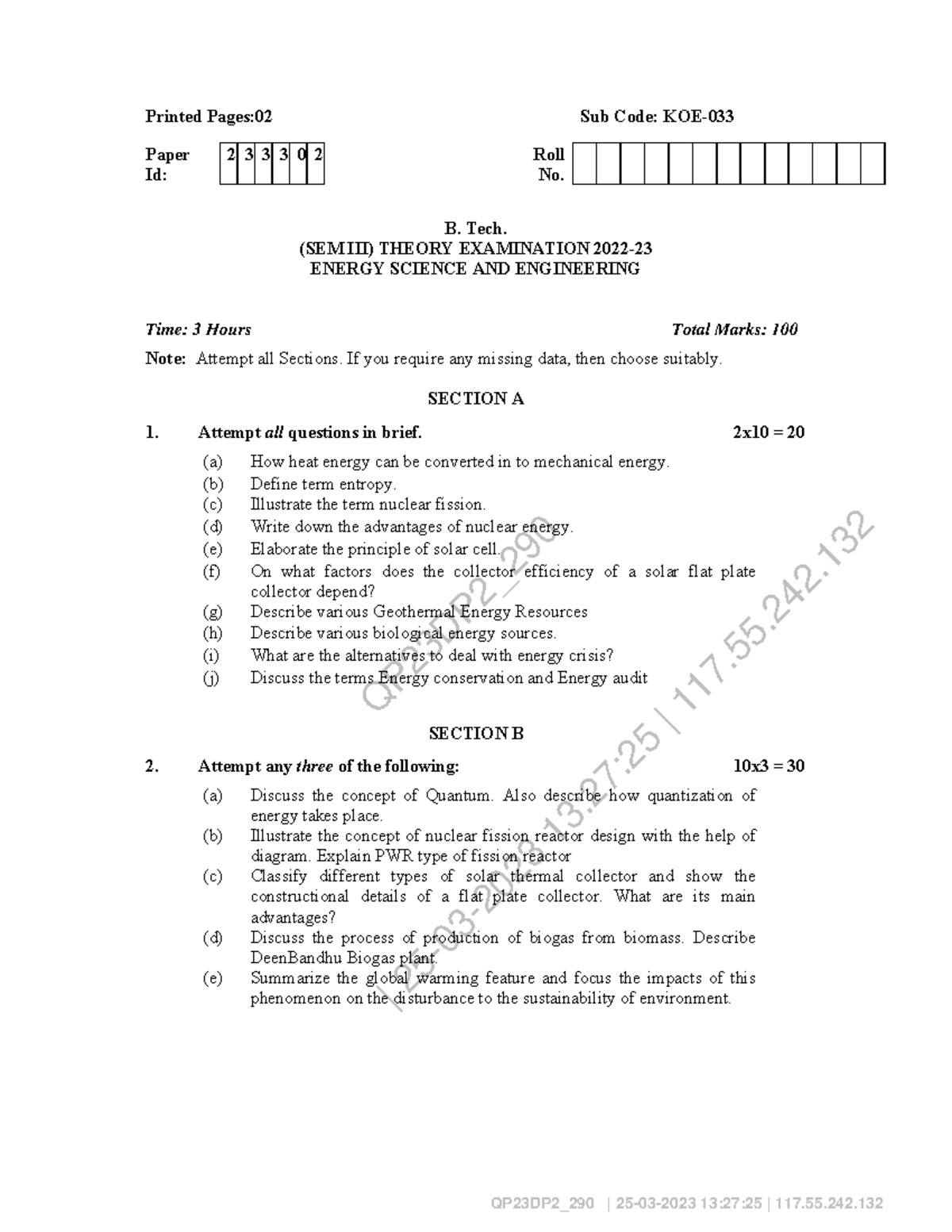 B.Tech 3rd Sem Energy Science & Engg: Theory Exam Notes 2023 - Studocu