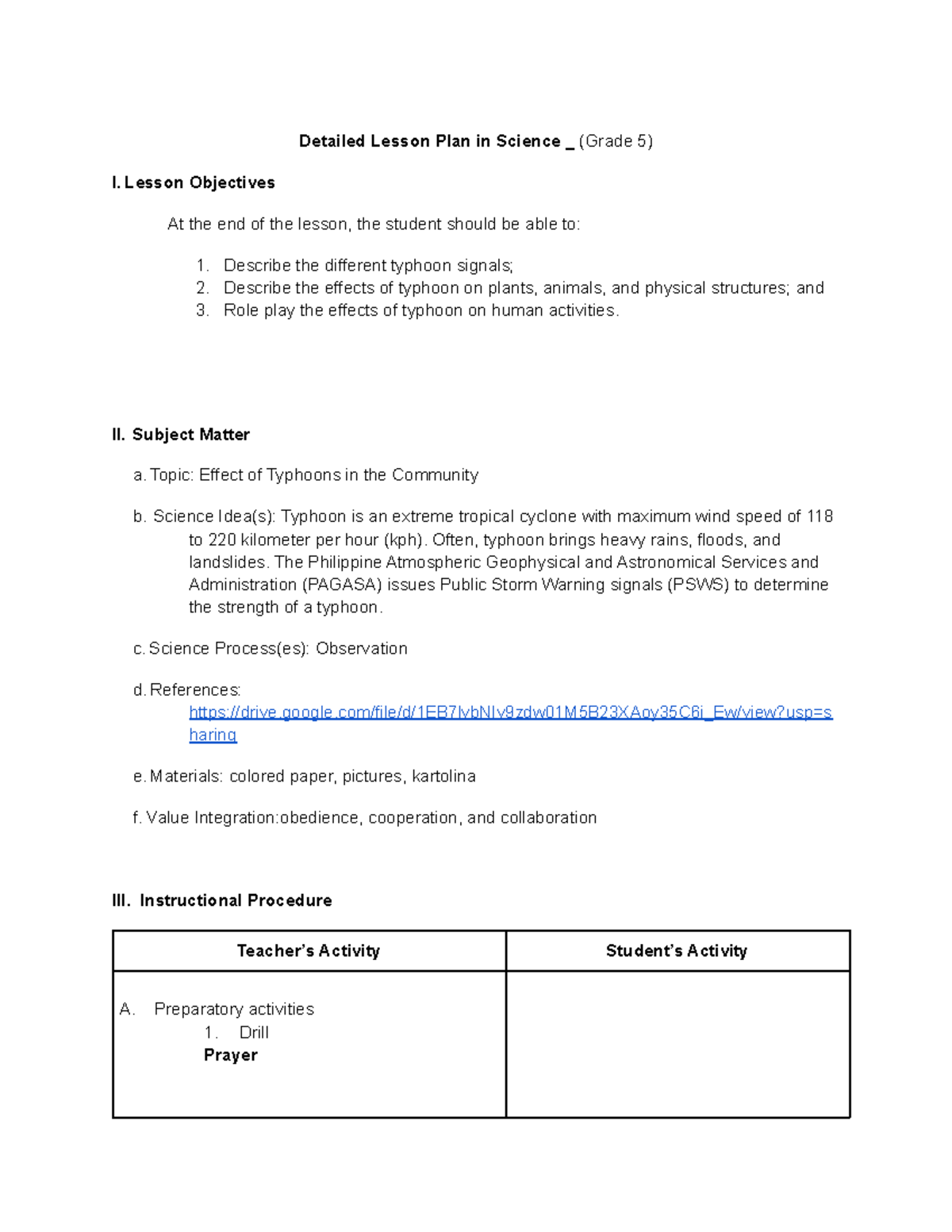 Science 5 Lesson PLAN - Detailed Lesson Plan in Science _ (Grade 5) I ...
