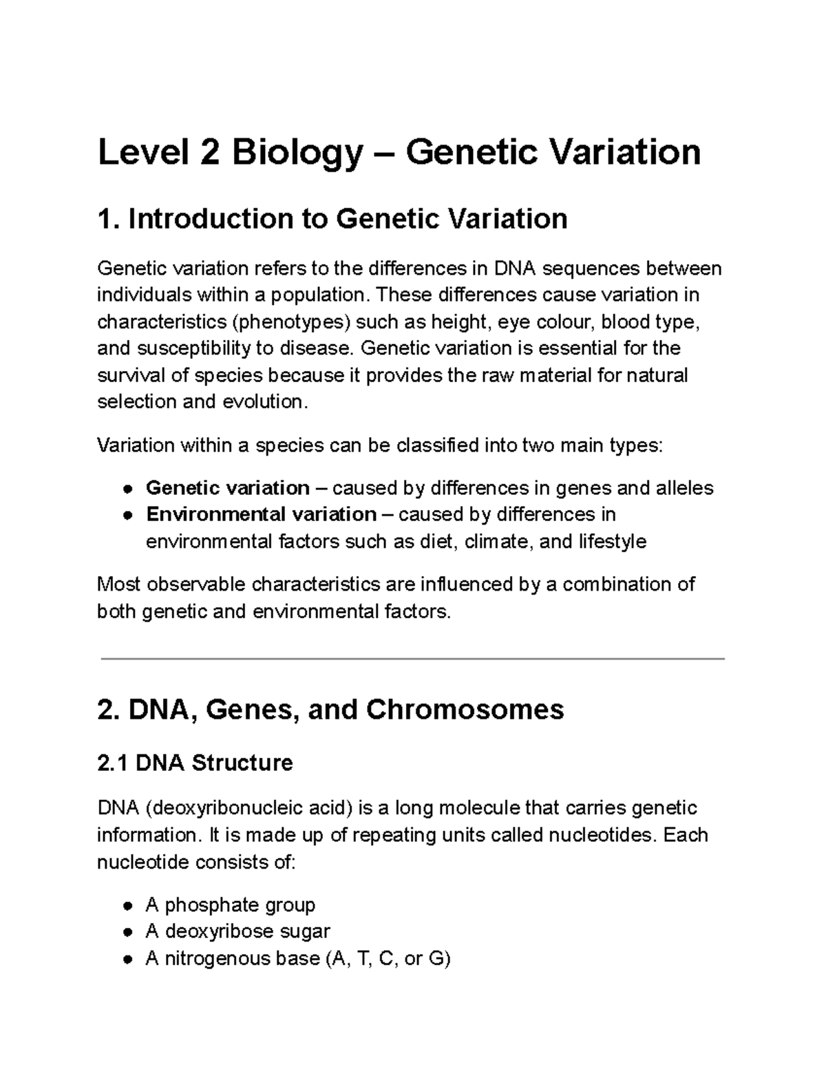 Level 2 Biology: Genetic Variation Class Notes - Studocu