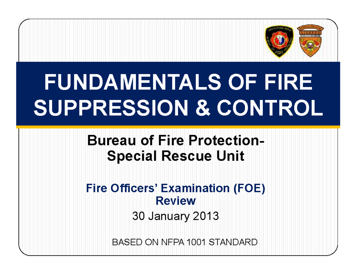FOE Review: Fundamentals of Fire Suppression Control - Studocu