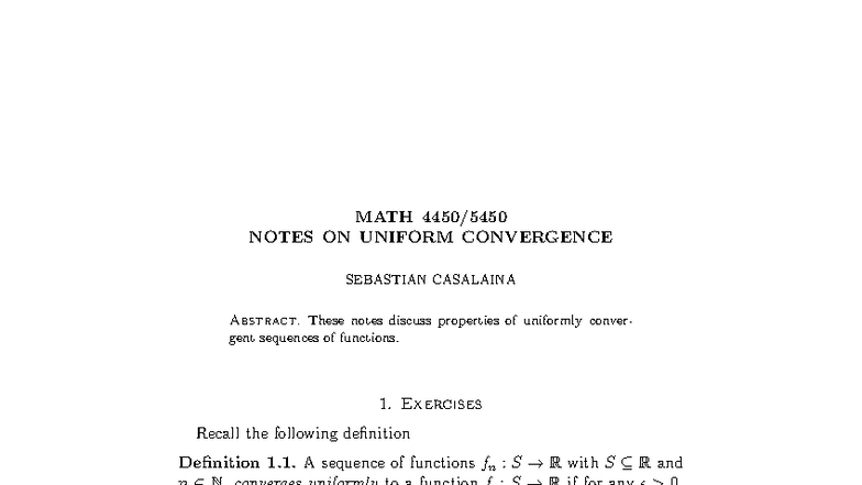 MATH 101 UNIFORM CONVERGENCE HOMEWORK NOTES - Studocu