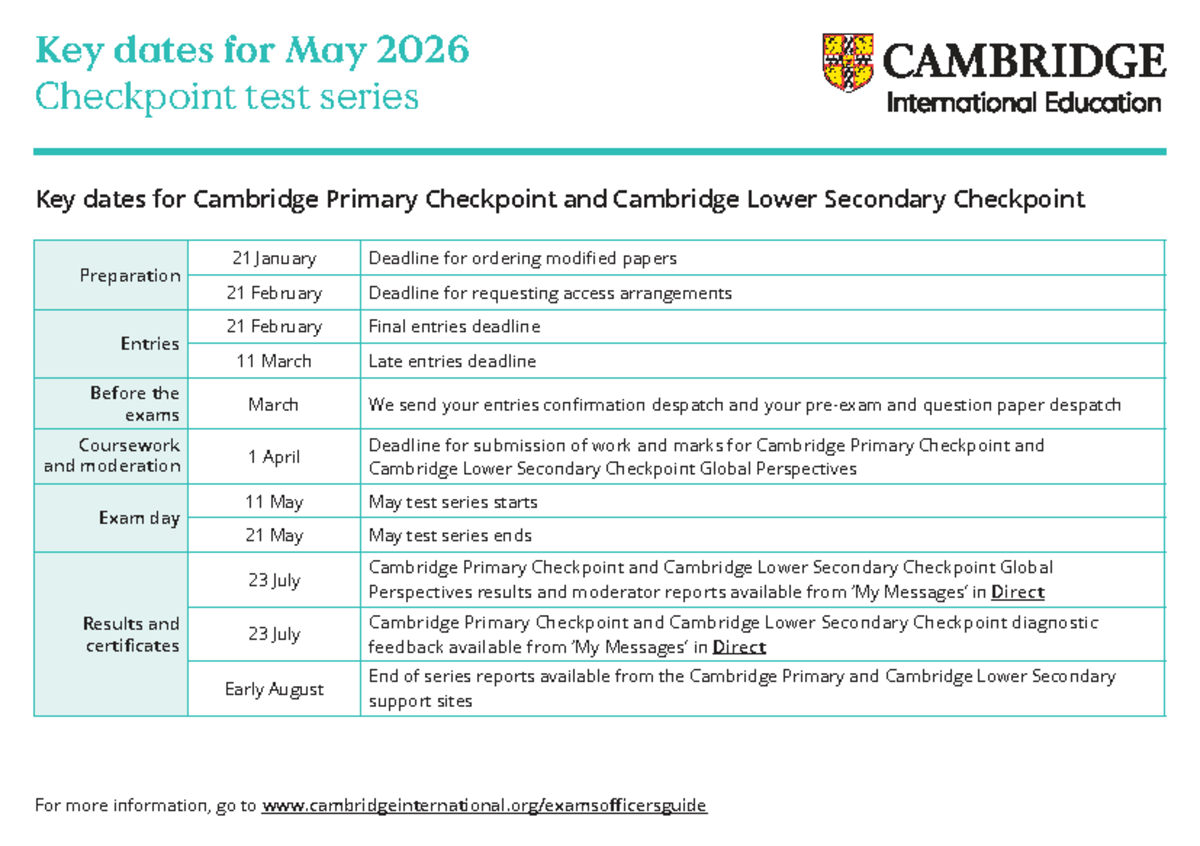 Key Dates for May 2026 Checkpoint Test Series (746003) - Studocu