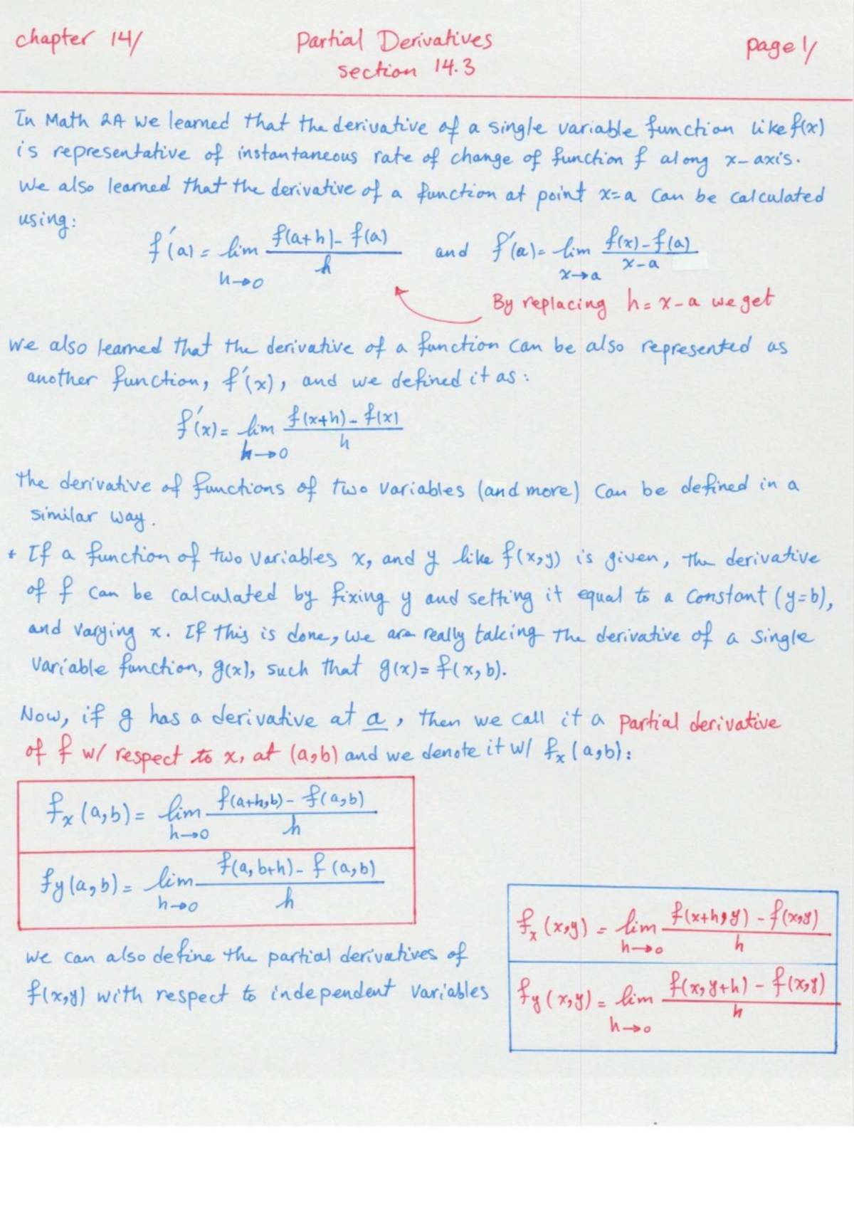 Partial Derivatives: Chapter 14.3 Overview for Math 2A - Studocu