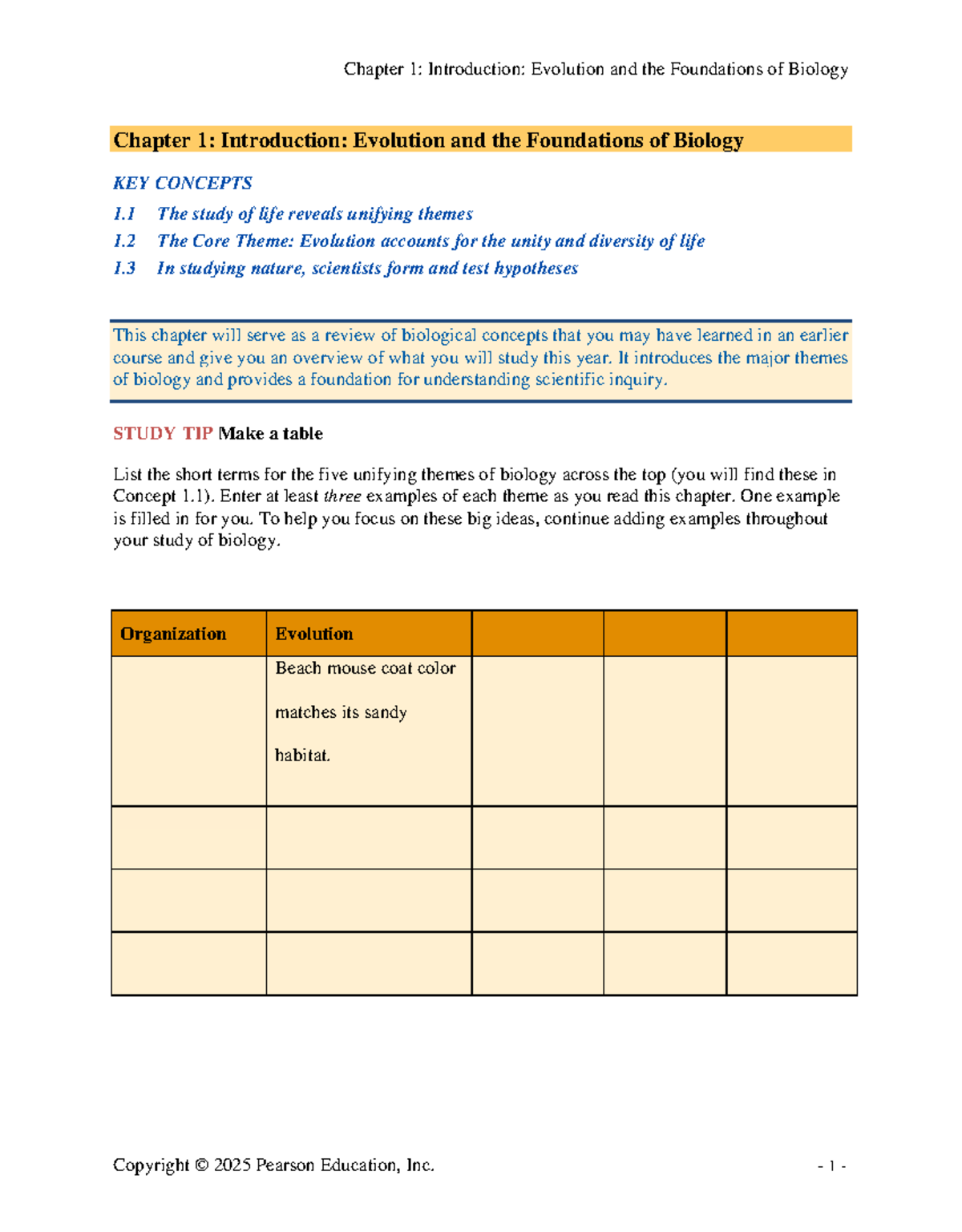 Chapter 1: Evolution and Foundations of Biology - Key Concepts (URRY ...