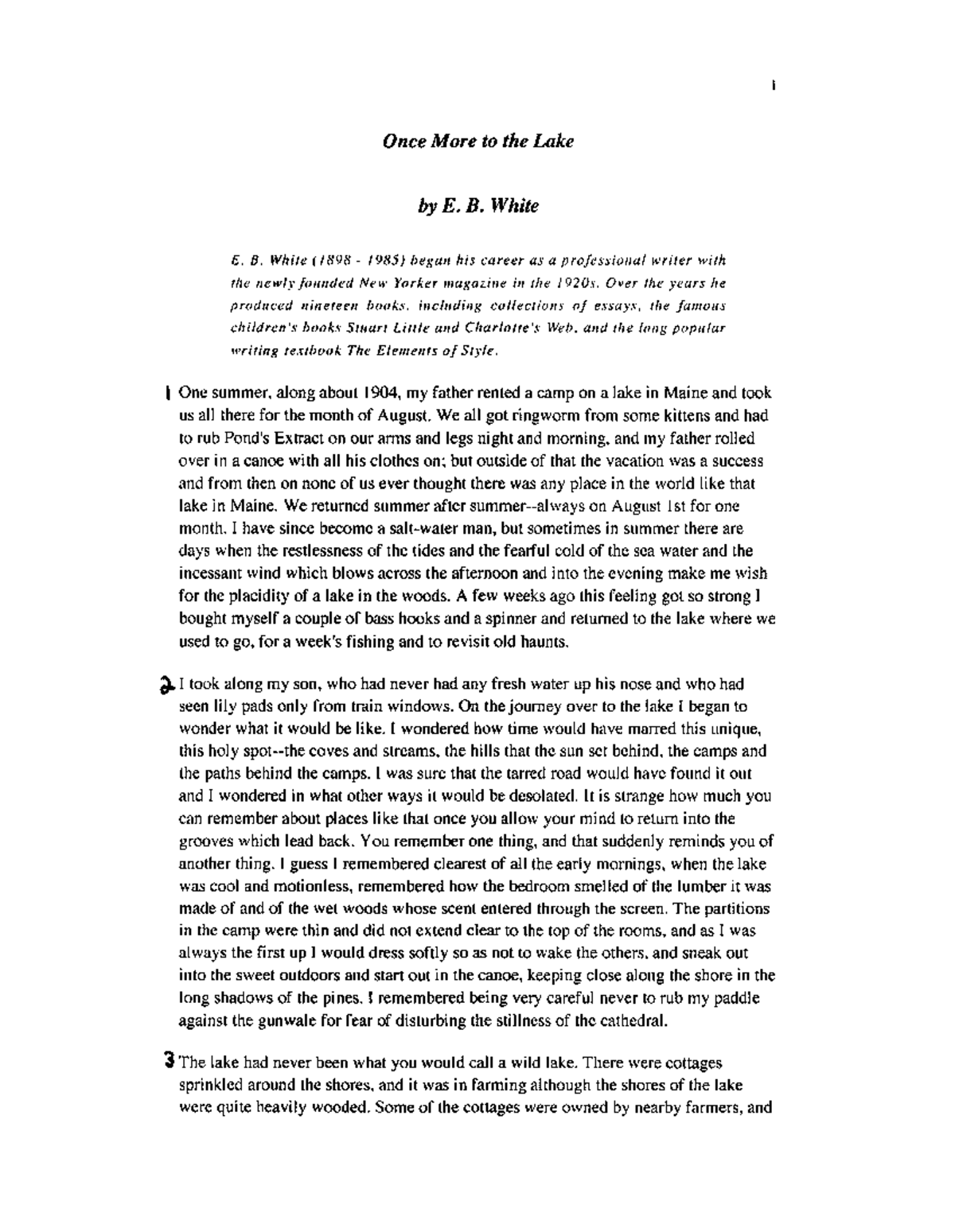 Once More to the Lake - xadad - 1 Once More to the Lake E. B. White E ...