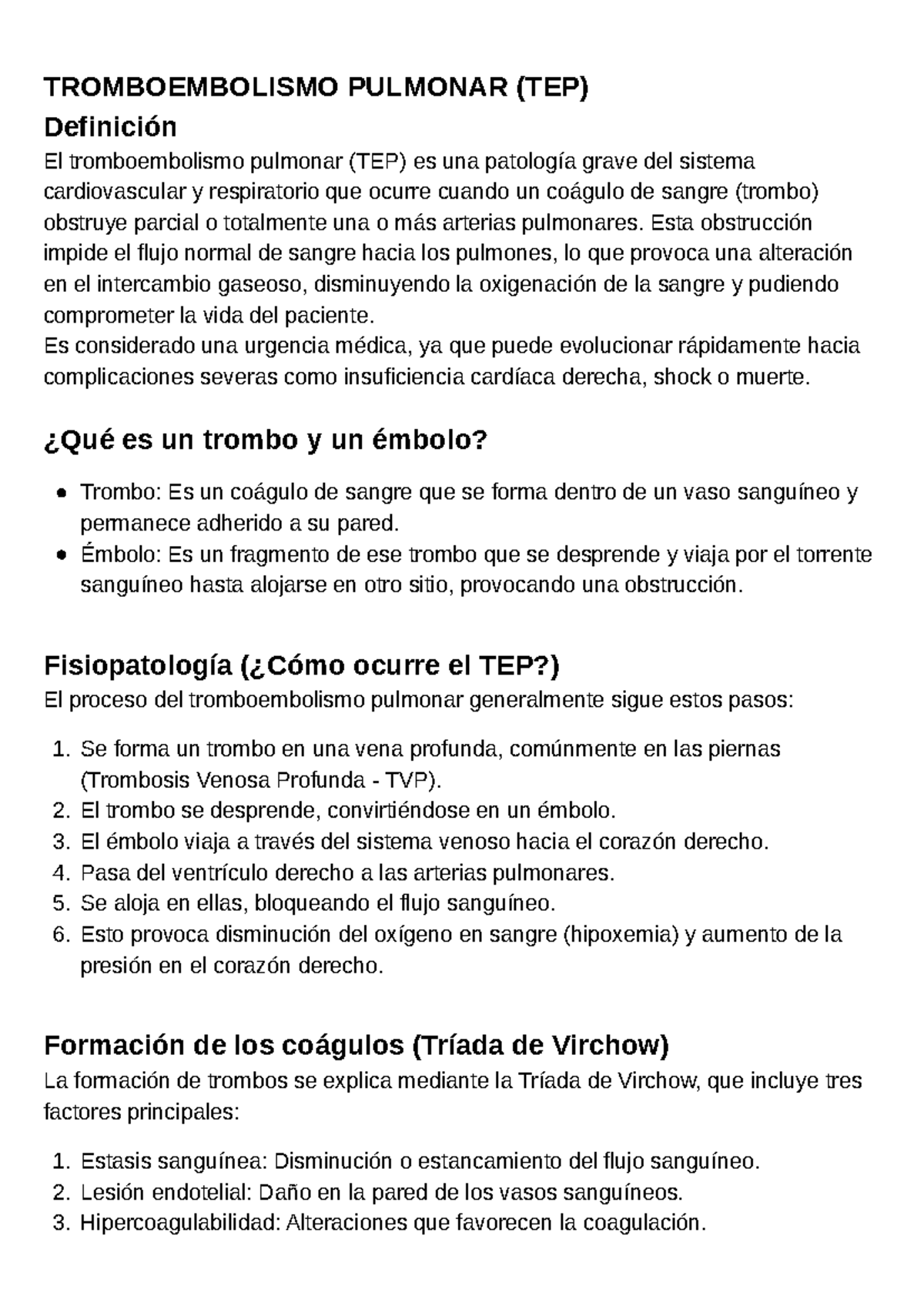 TEP: Definición, Fisiopatología y Tratamiento del Tromboembolismo ...
