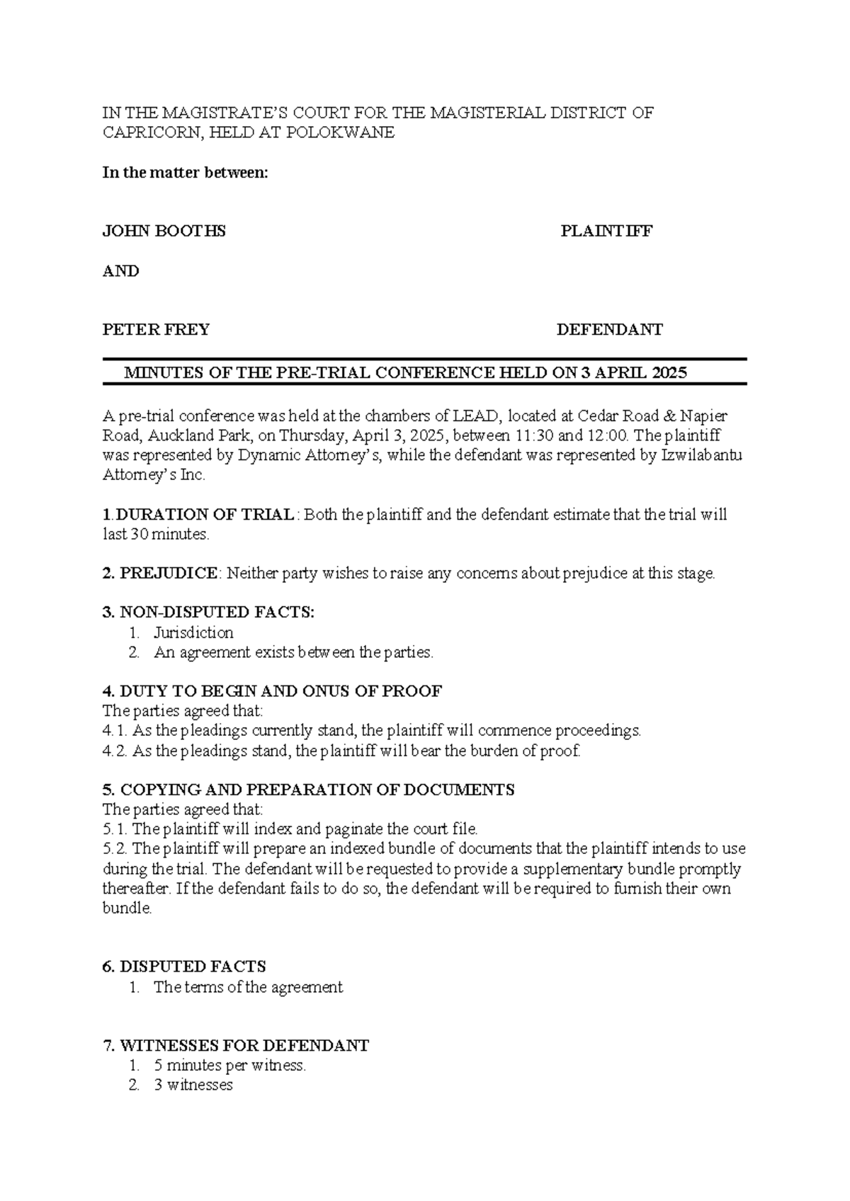 Pre-Trial Minutes - LEAD Course Work (April 3, 2025) - Studocu