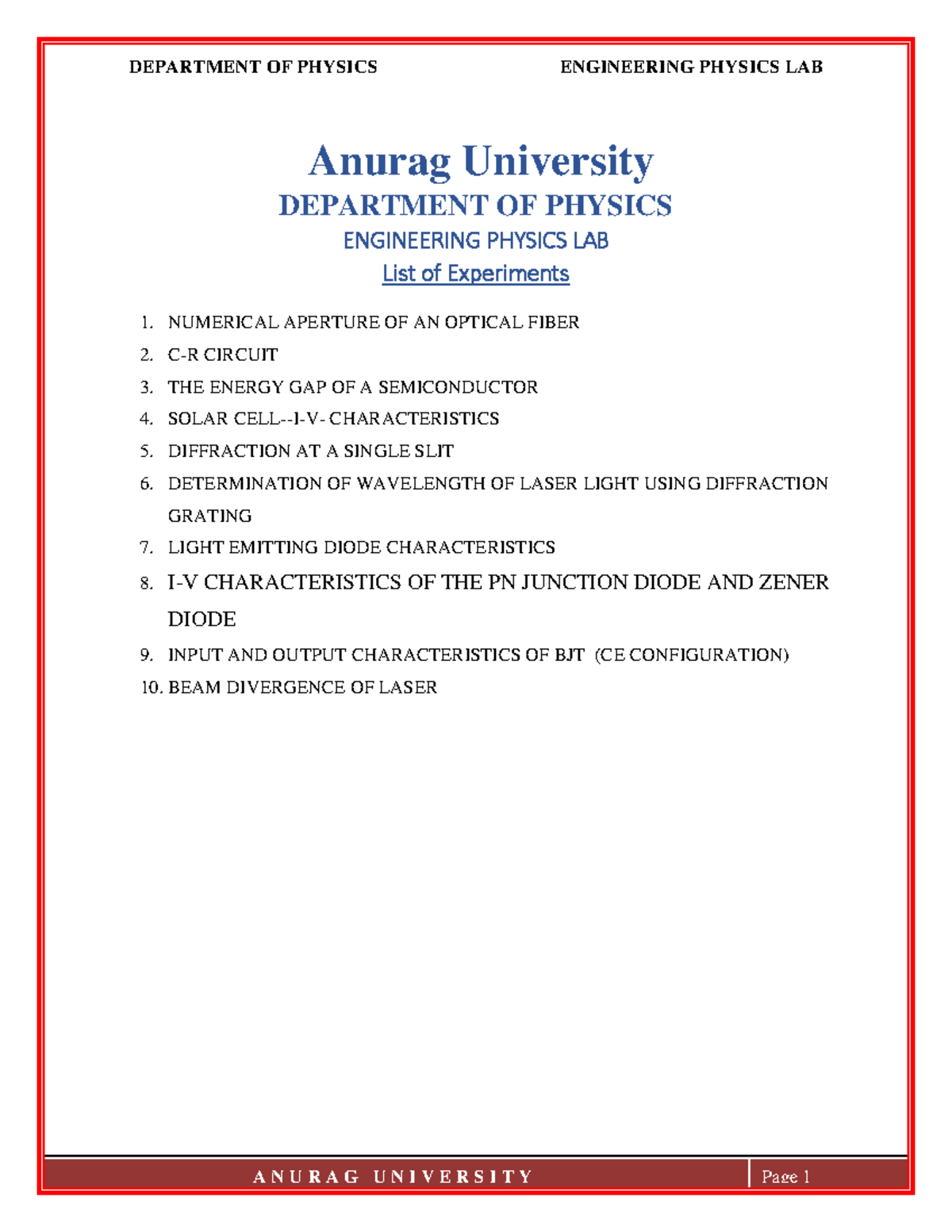 2024-EP Physics Lab Manual: Experiments & Procedures Overview - Studocu