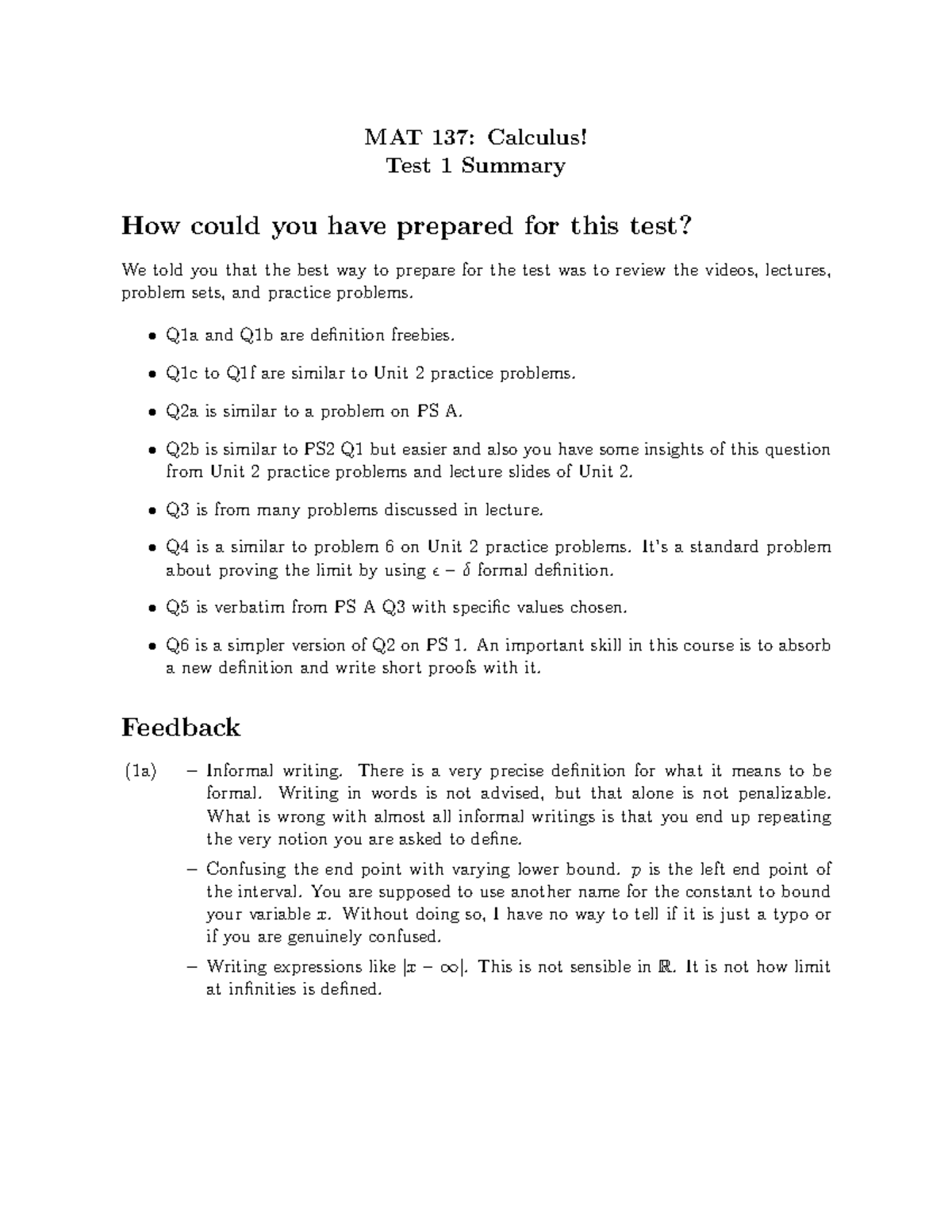 MAT 137: Final Exam Test 1 Review & Preparation Guidelines - Studocu