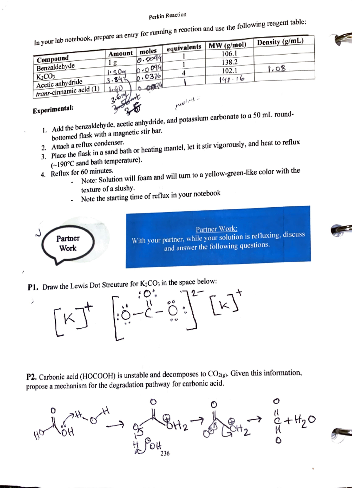 Chem lab 7 - Chem lab 7 - Perkin Reaction table: In your lab notebook ...