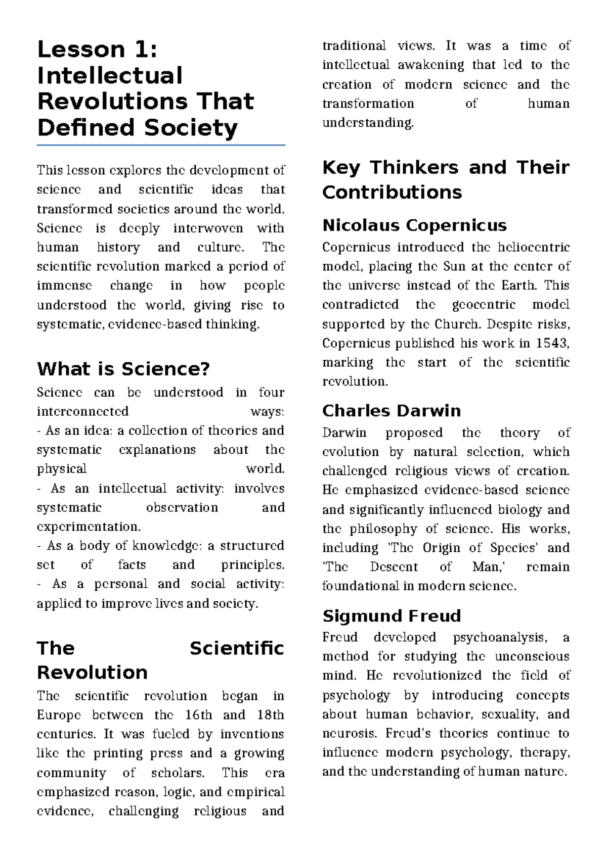 Chapter 1: Intellectual Revolutions in Science and Society - Studocu