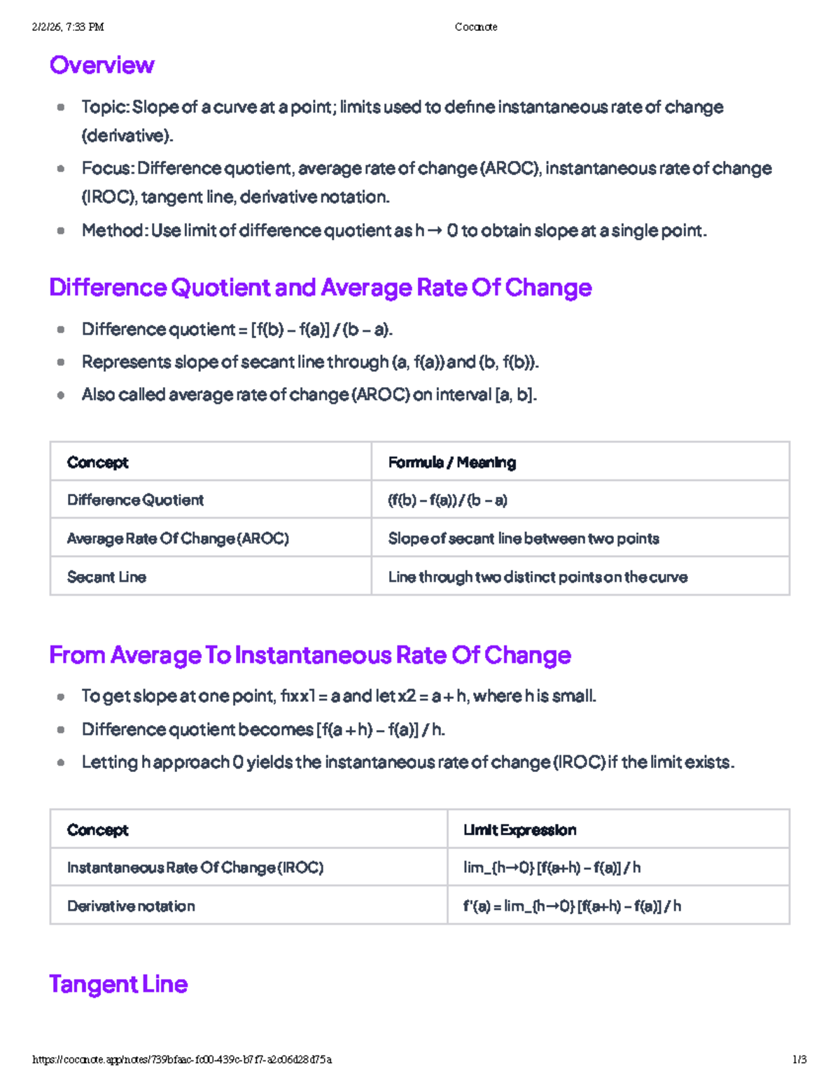 MATH 101: Instantaneous Rate of Change & Derivatives Overview - Studocu