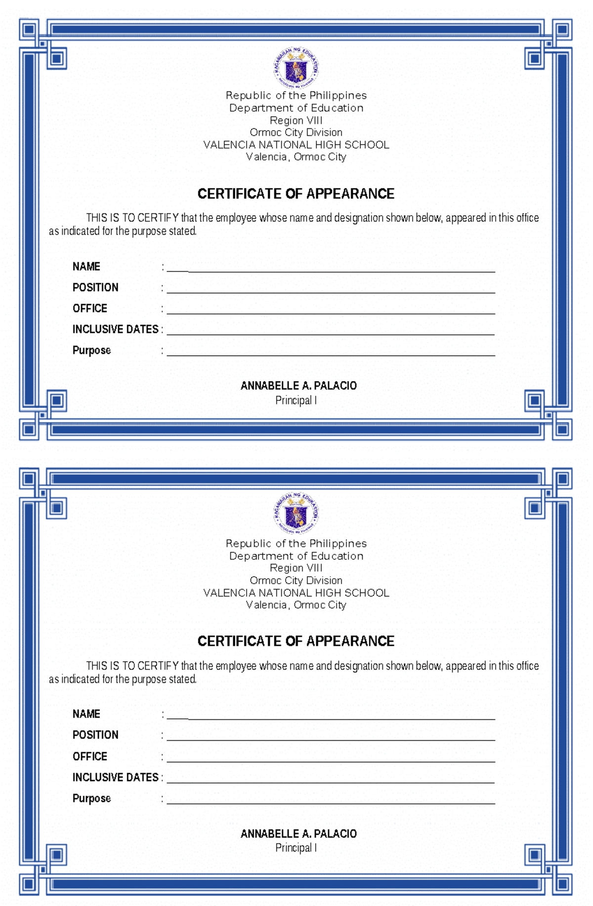 Certificate-OF- Appearance - Republic of the Philippines Department of ...