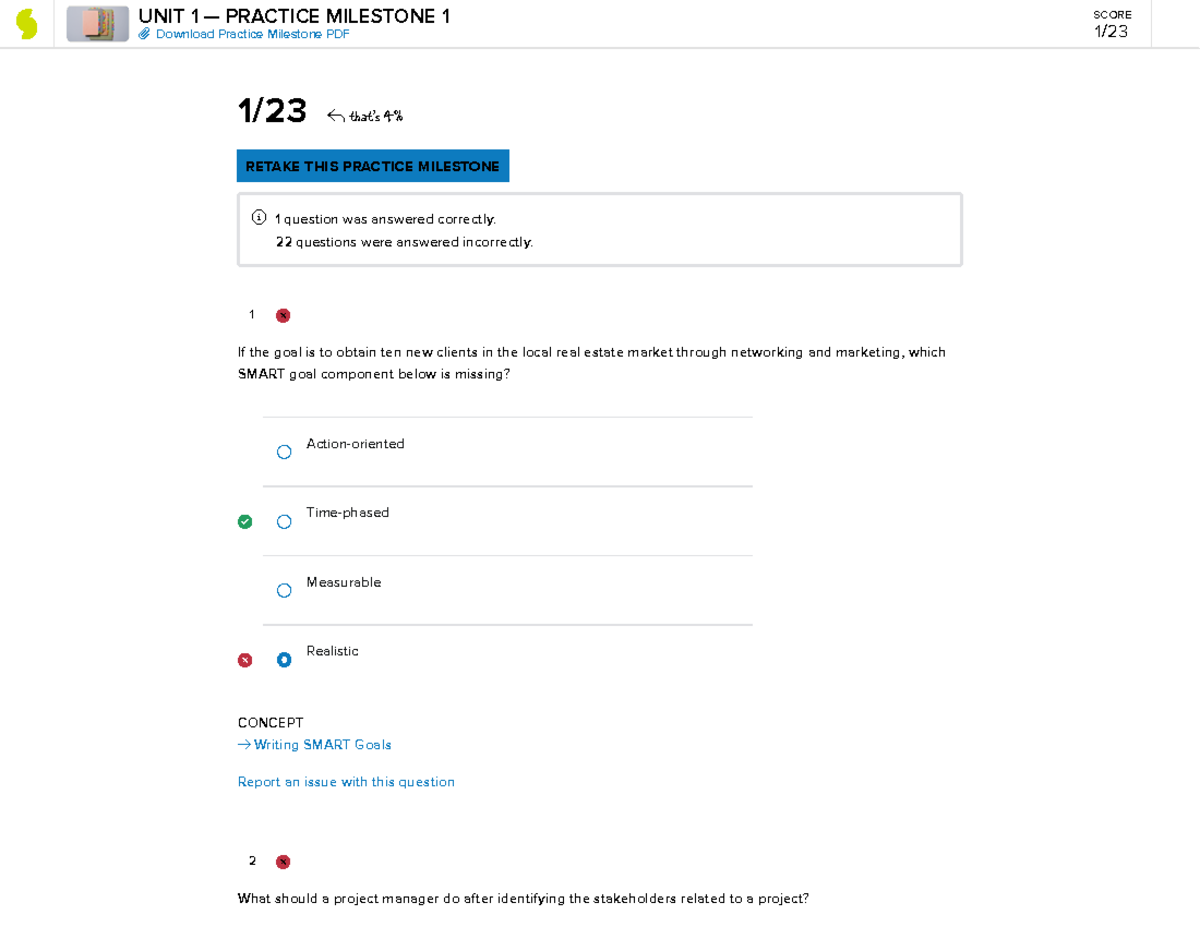 Sophia PM Practice Milestone 1: Key Concepts and Questions Overview ...