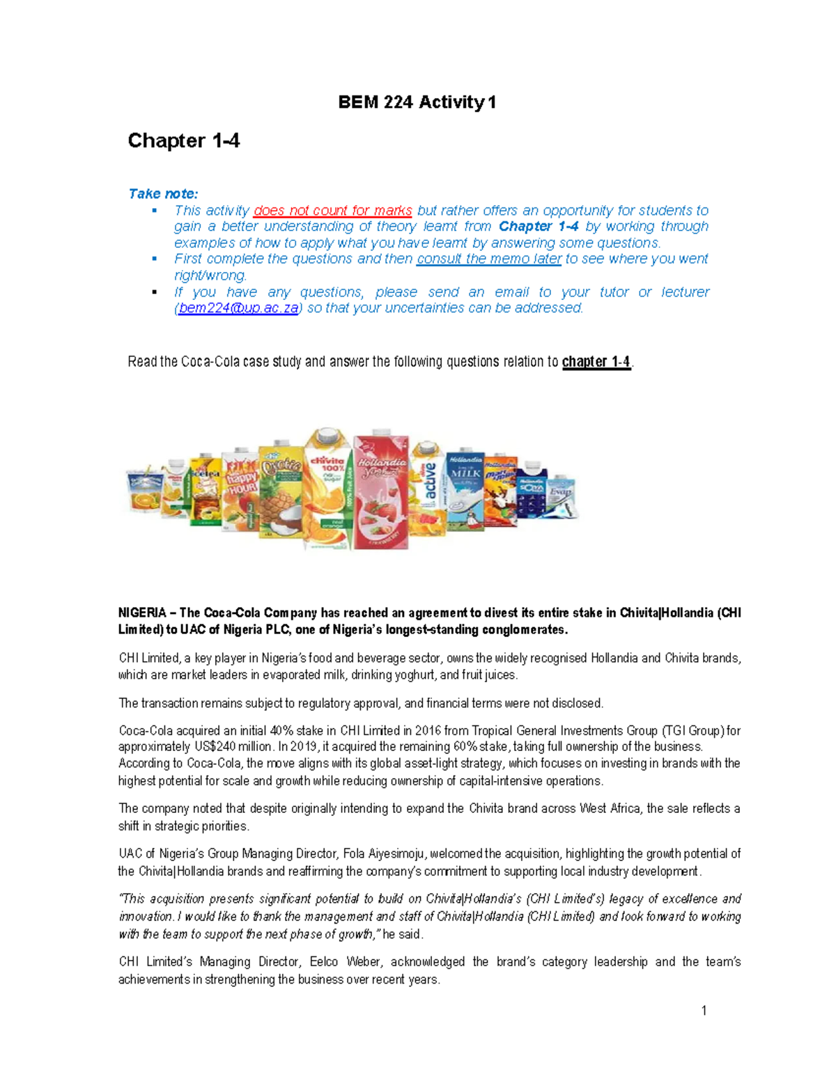 BEM 224 Activity 1: Chapter Insights and Case Study Questions - Studocu