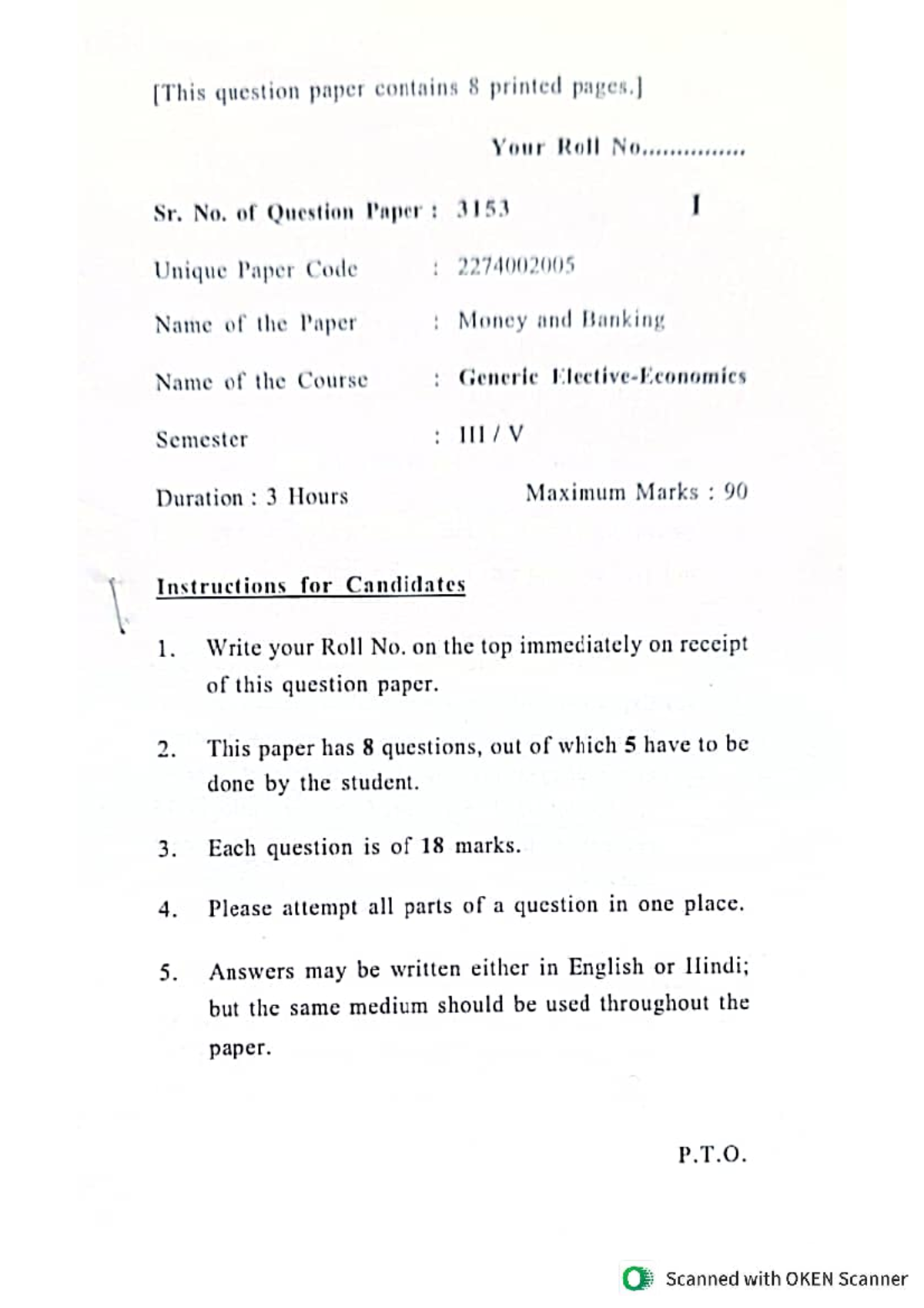 Money and Banking GE Final Exam Question Paper 3153 - Studocu
