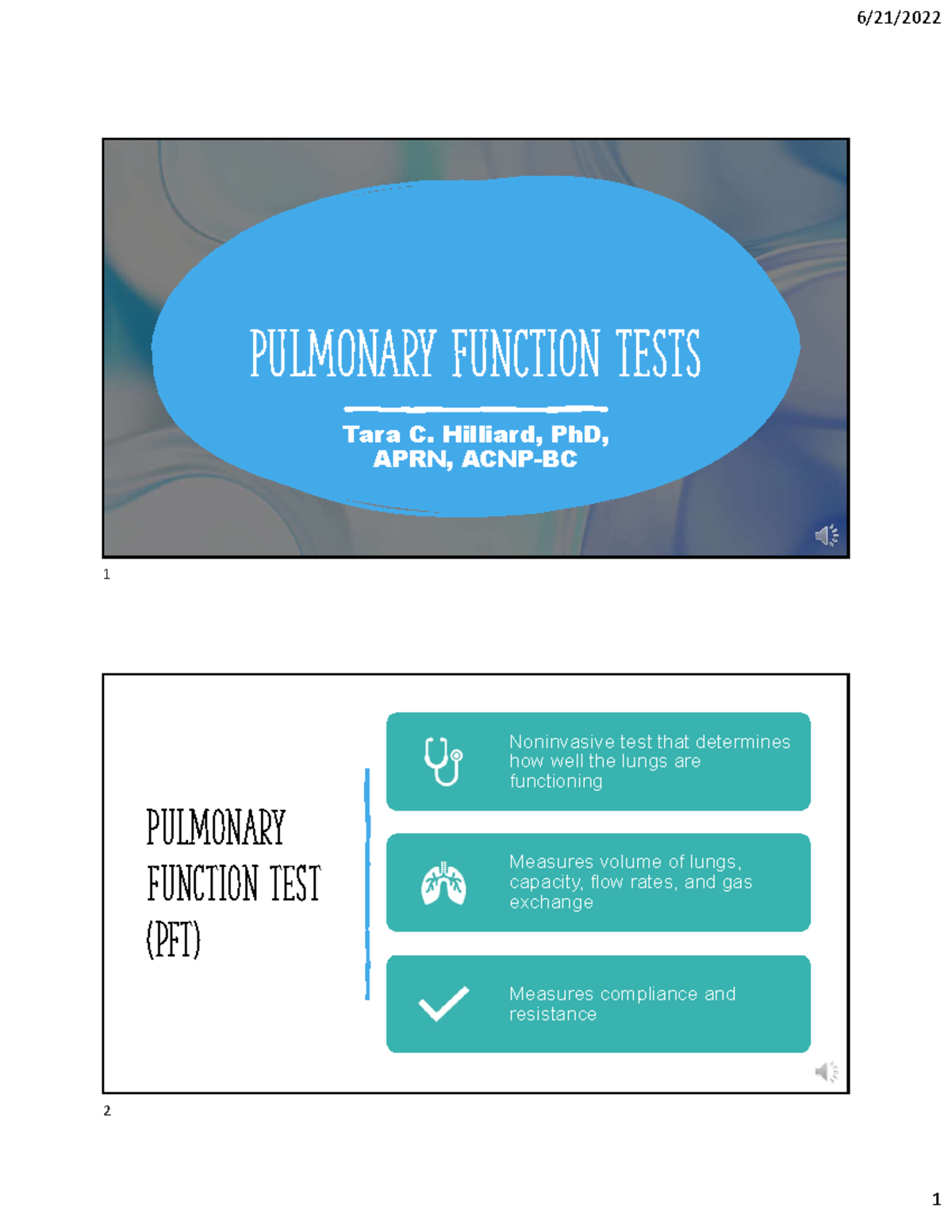 Pulmonary Function Tests Overview - FNP 101 Guide - Studocu