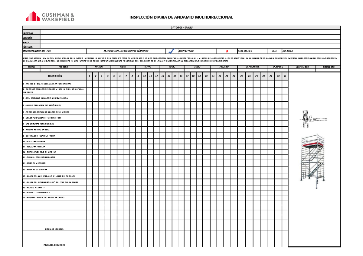 Checklist de Inspección Diaria de Andamio Multidireccional - Studocu