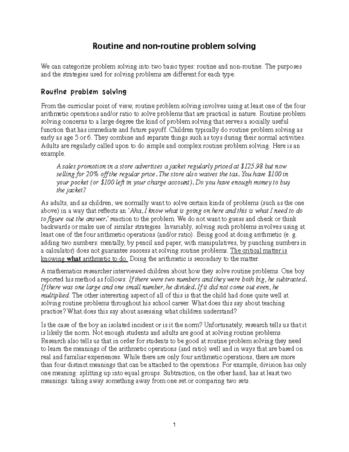 Routine and Non-Routine Problem Solving Strategies - Studocu