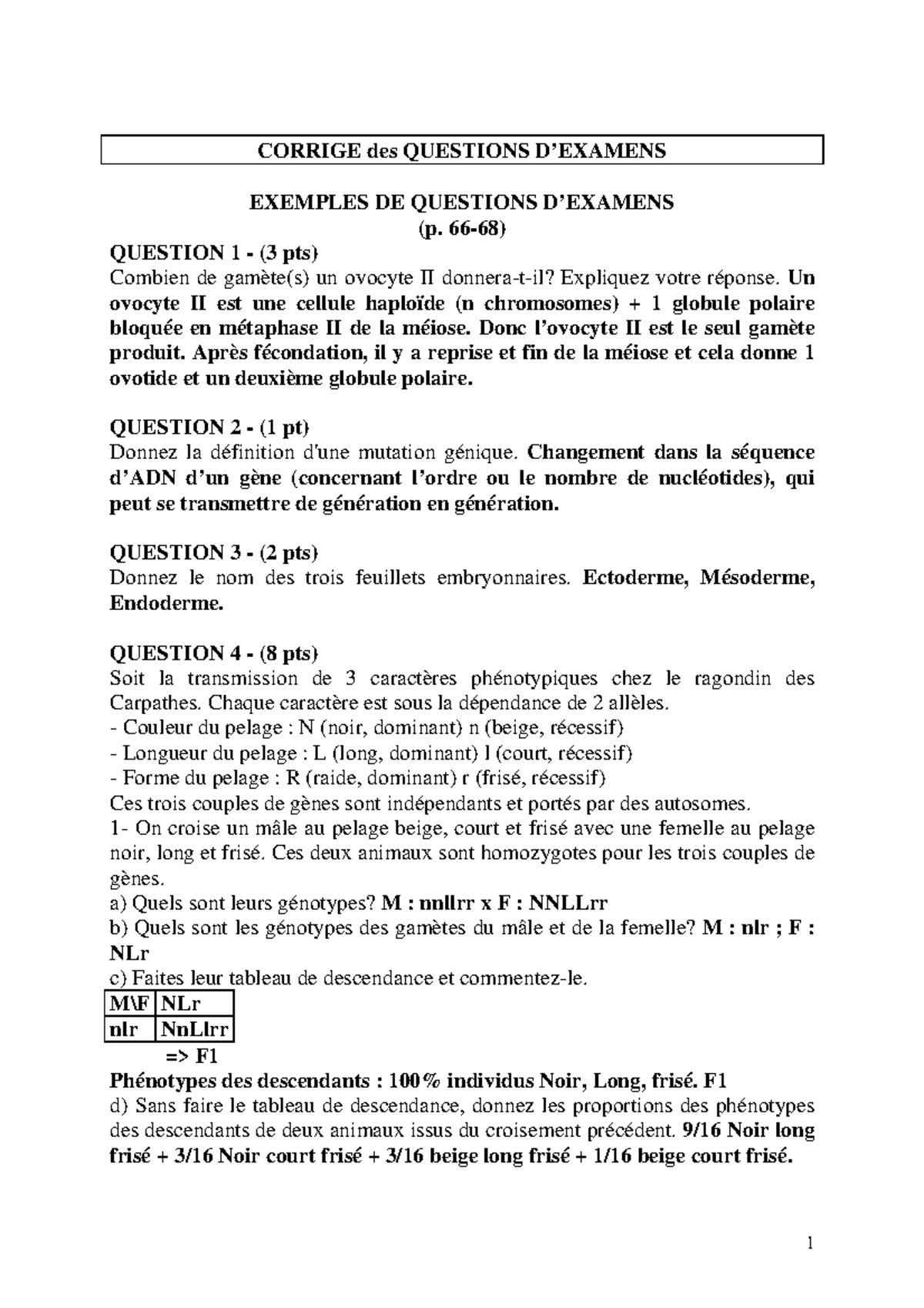 Corrigé Questions Examens Tdbio - CORRIGE des QUESTIONS D’EXAMENS ...