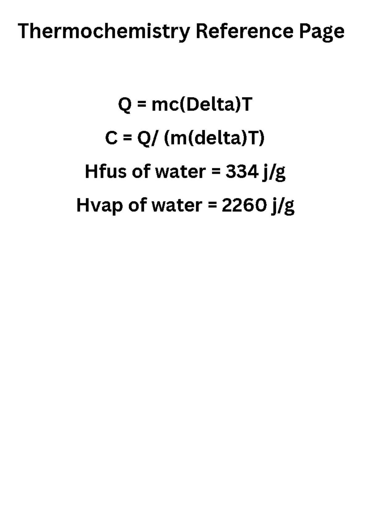 Thermochemistry Reference Page - Studocu