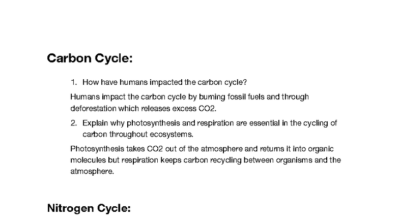 Nutrient Cycles: Human Impact on Carbon, Nitrogen, and Water Cycles ...