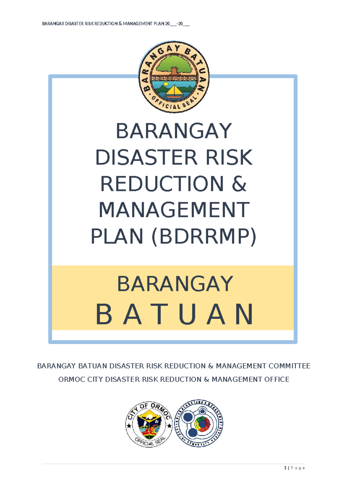 Barangay BDRRM Plan Template (2023-202_) - Draft Version - Studocu