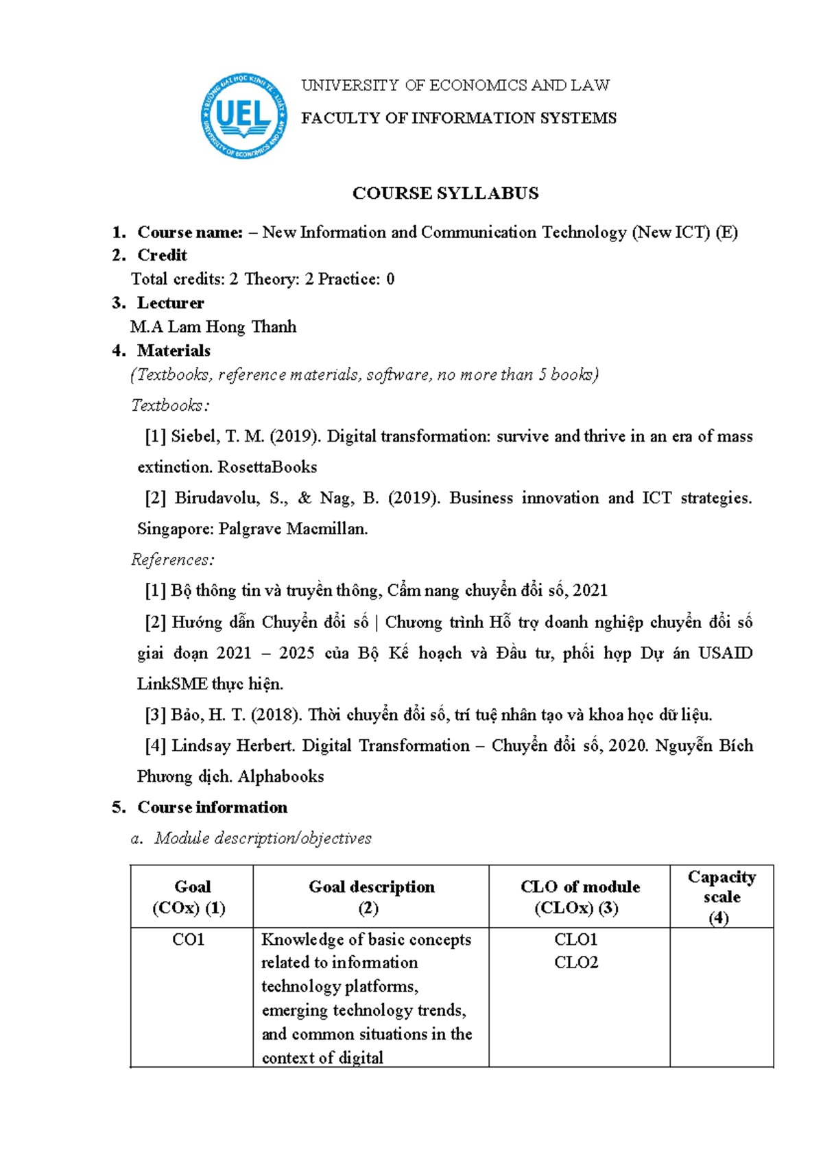 Syllabus General New ICT EN 2024 - UNIVERSITY OF ECONOMICS AND LAW ...